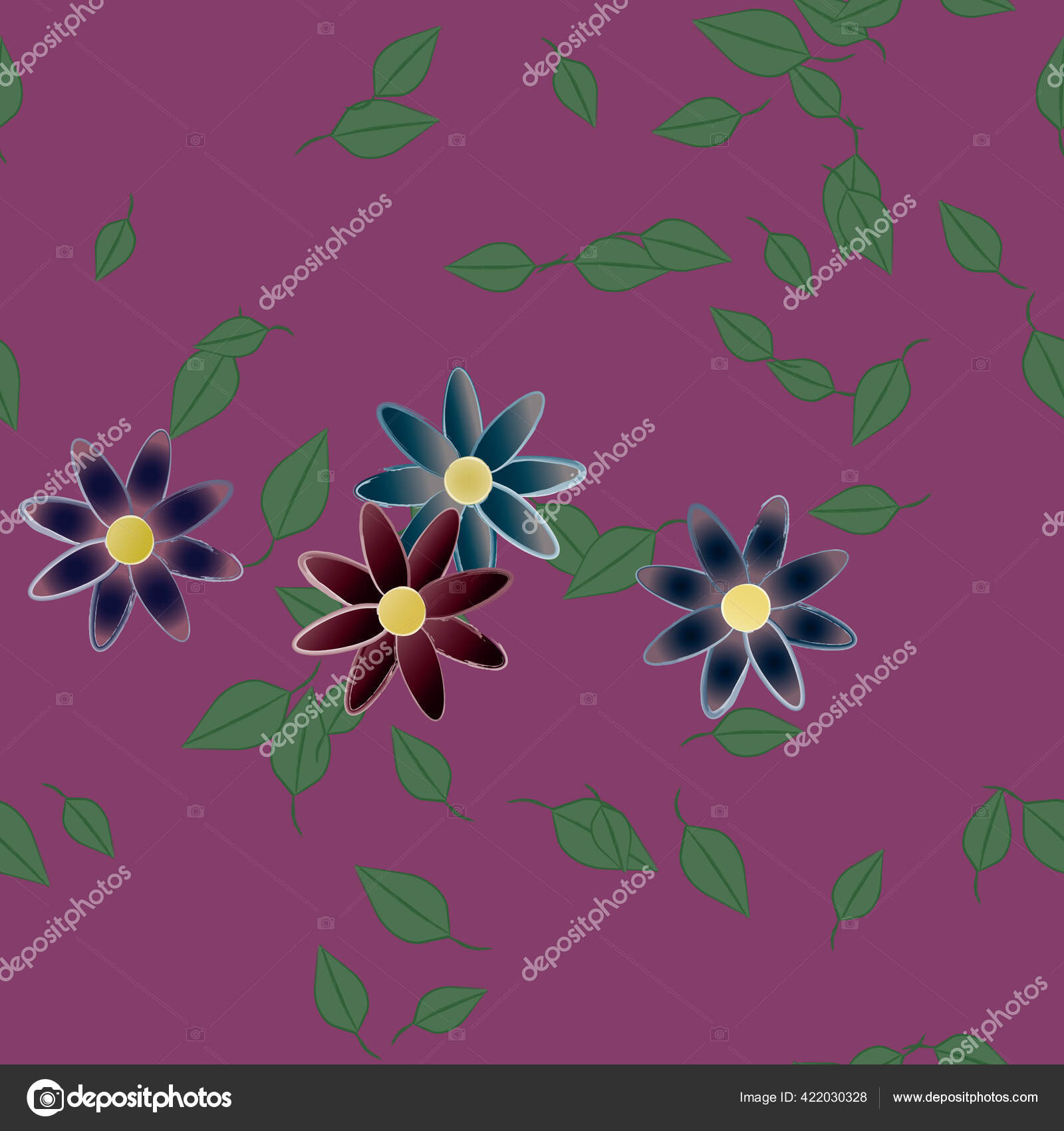 Vector Seamless Pattern Flowers Leaves Stock Vector by ...