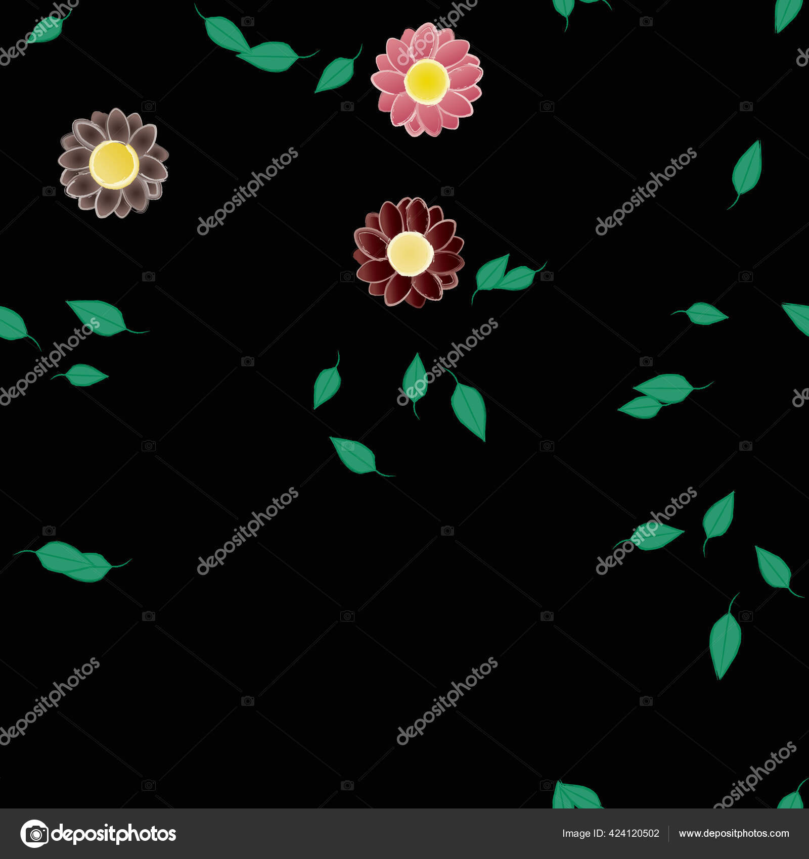 Vektor Gambar Bunga Dan Daun Wallpaper Digital Pada Latar Belakang ...