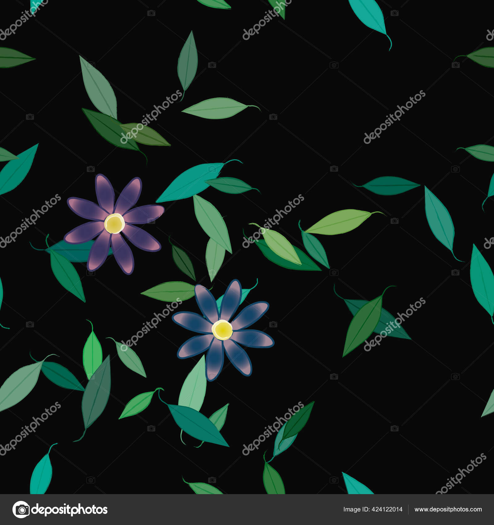 Vector Illustration Flowers Bloom Leaves Digital Wallpaper Plain ...