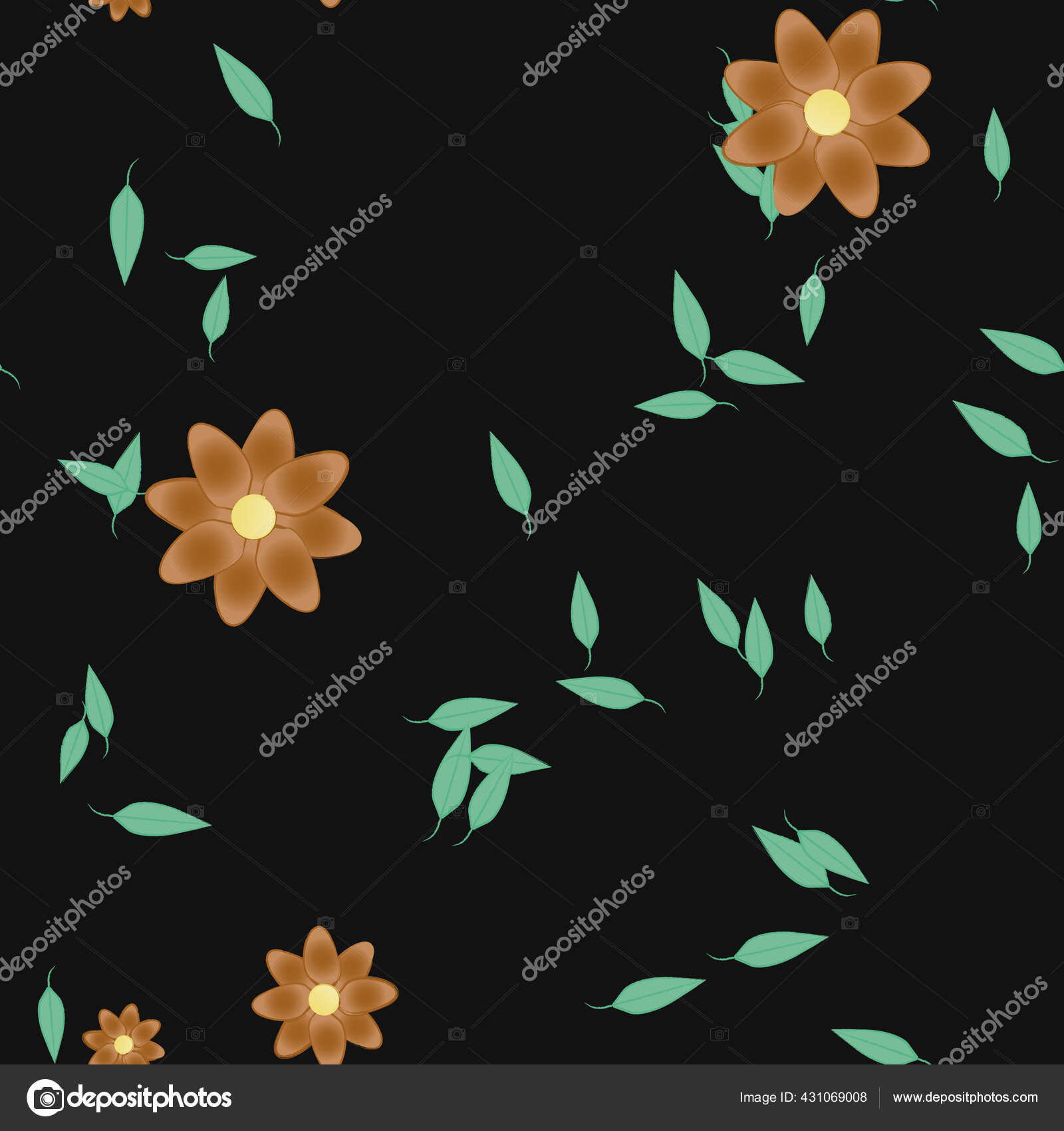 Simple Flowers Green Leaves Free Composition Vector Illustration Stock ...