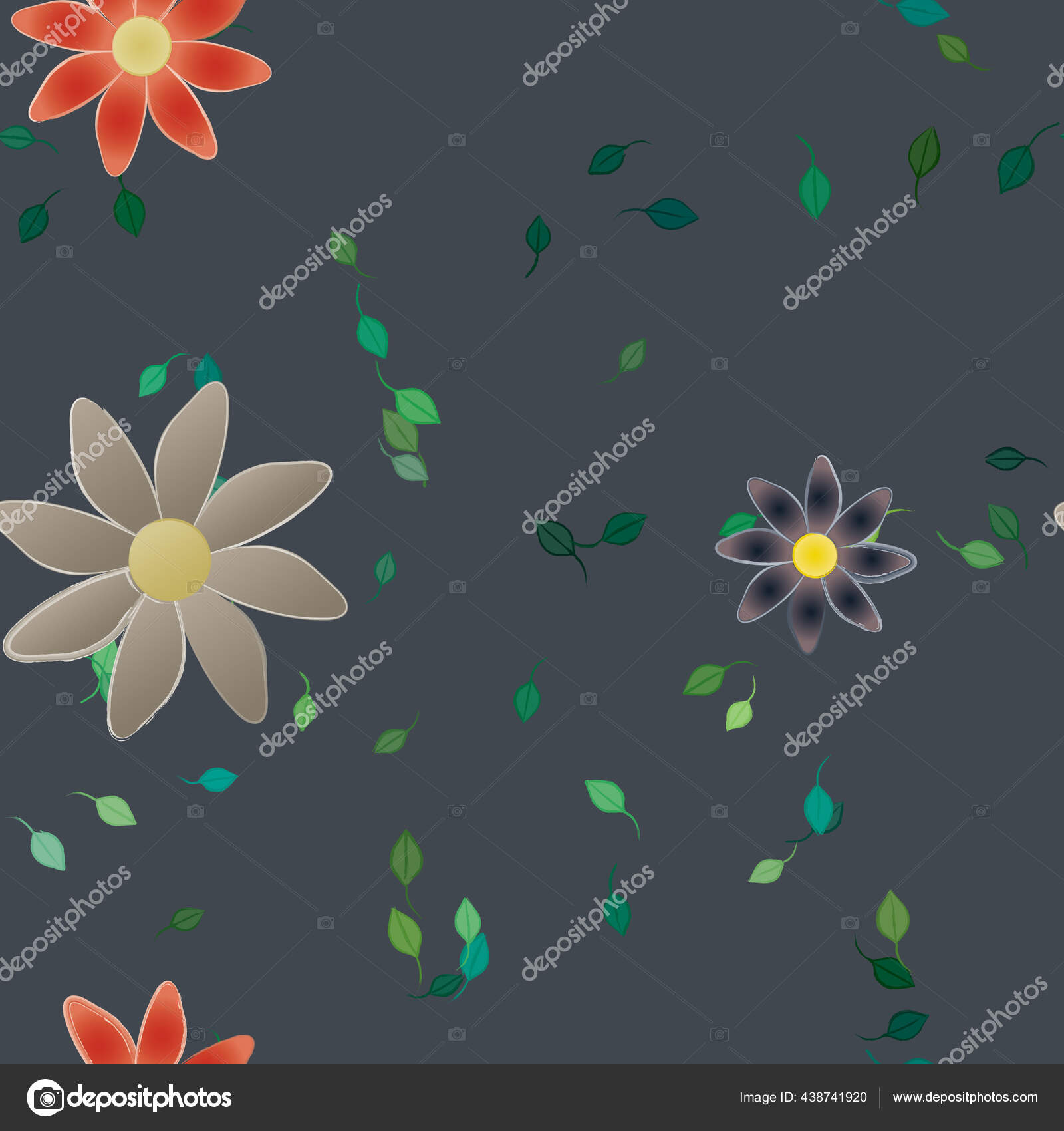 Free Composition Simple Colorful Flowers Green Leaves Wallpaper Vector ...