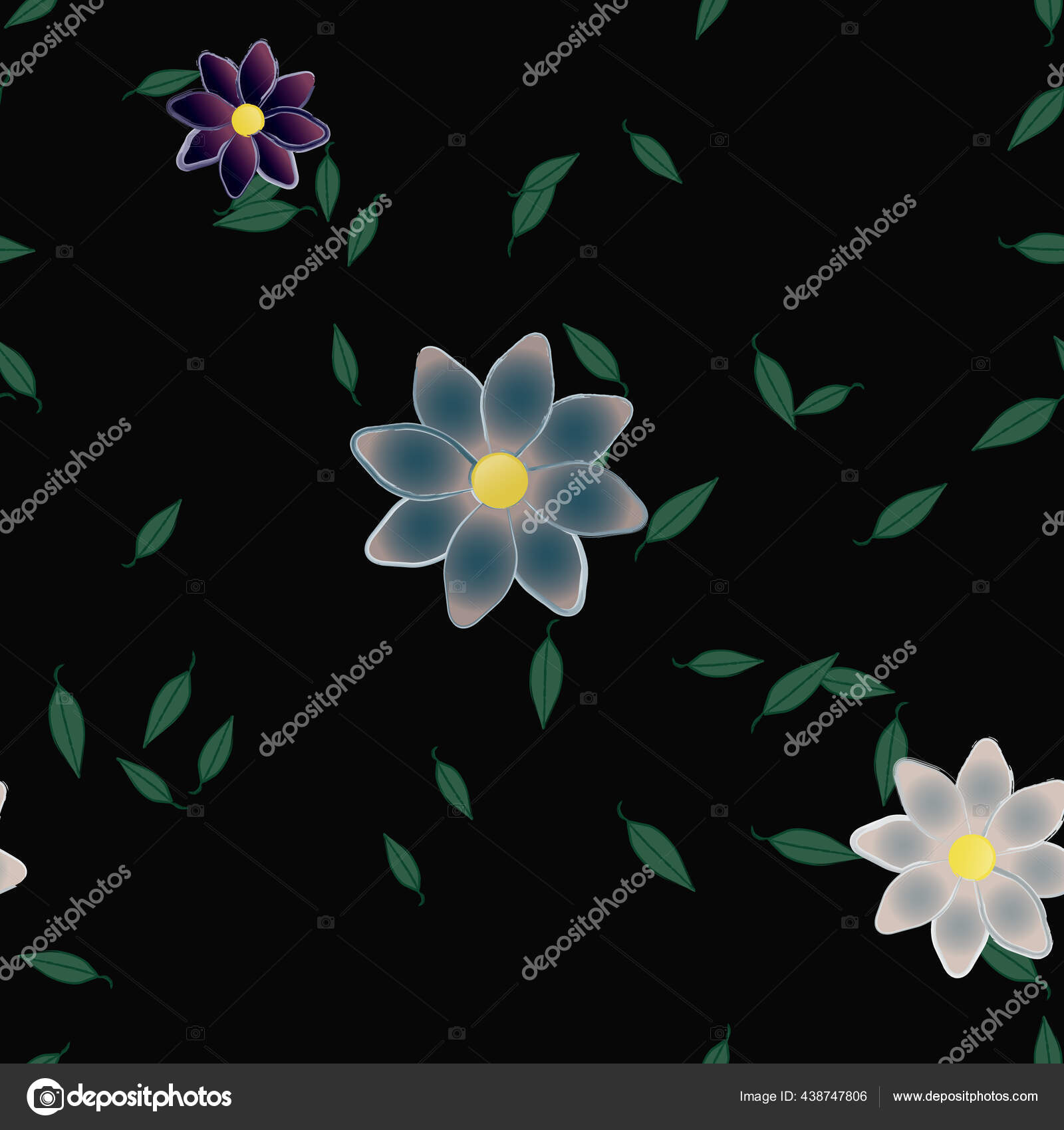 Free Composition Simple Colorful Flowers Green Leaves Wallpaper Vector ...