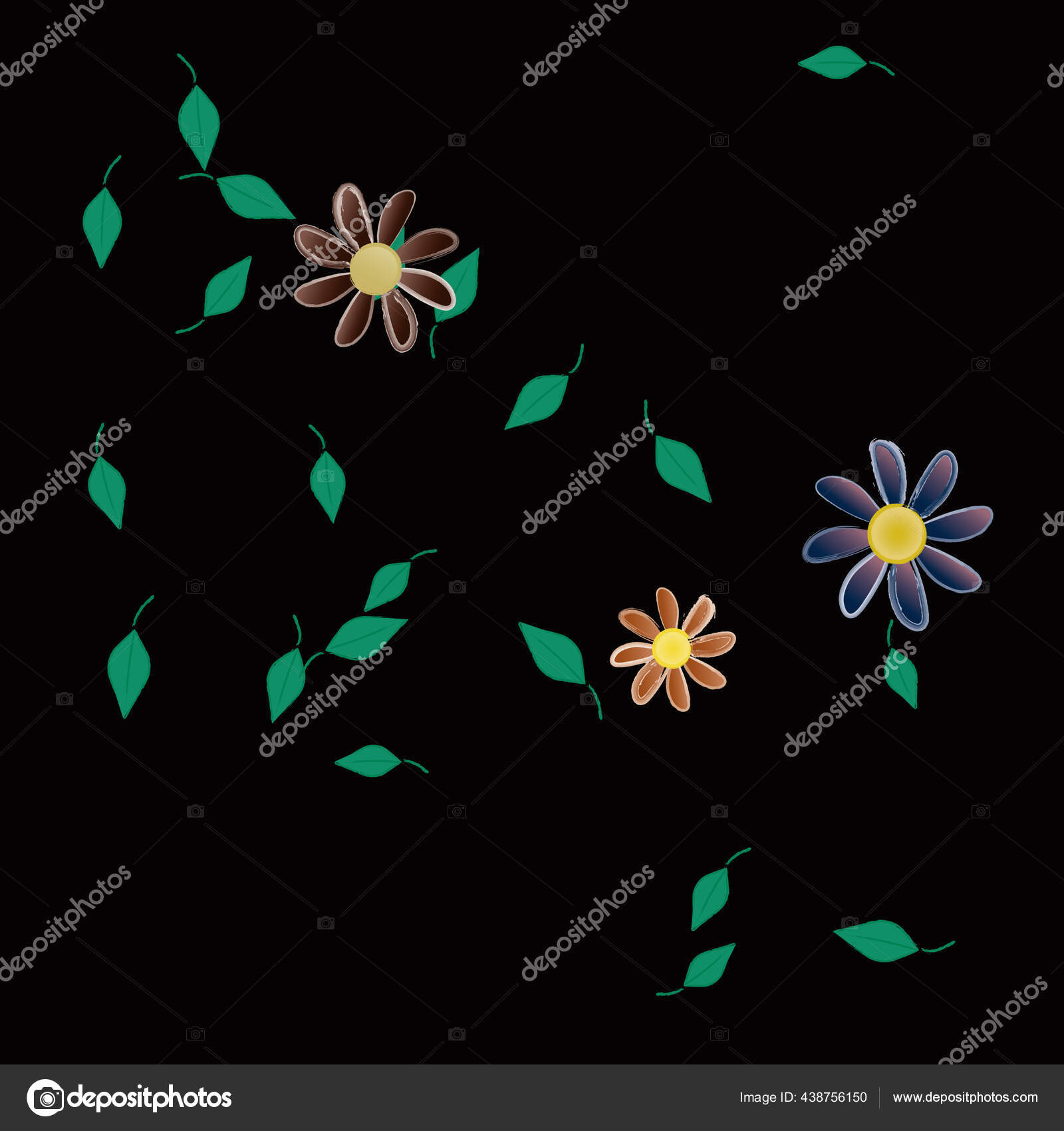 Free Composition Simple Colorful Flowers Green Leaves Wallpaper Vector ...