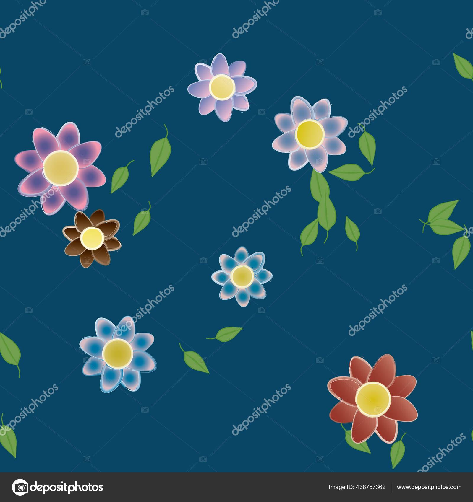 Free Composition Simple Colorful Flowers Green Leaves Wallpaper Vector ...