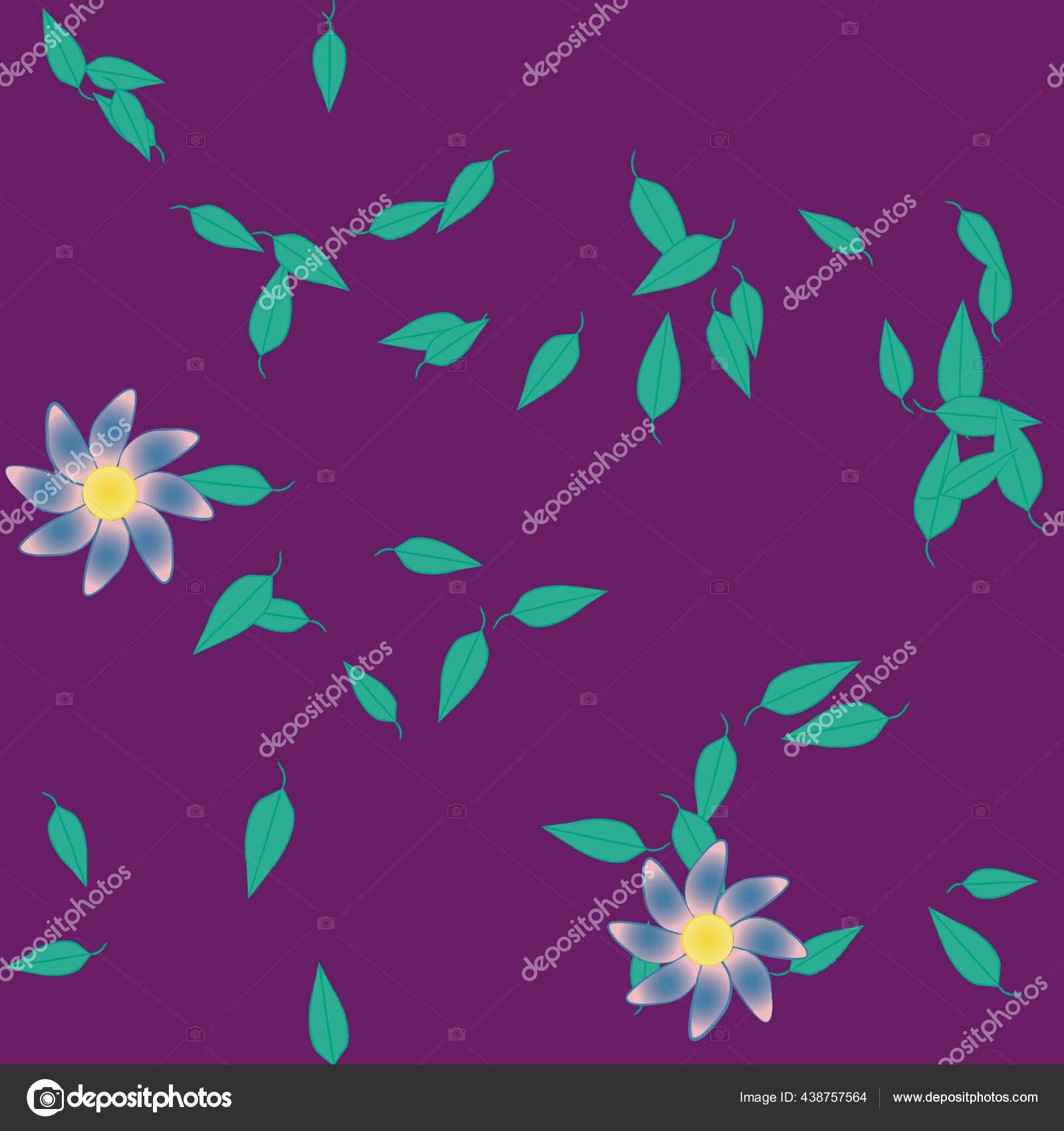 Free Composition Simple Colorful Flowers Green Leaves Wallpaper Vector ...