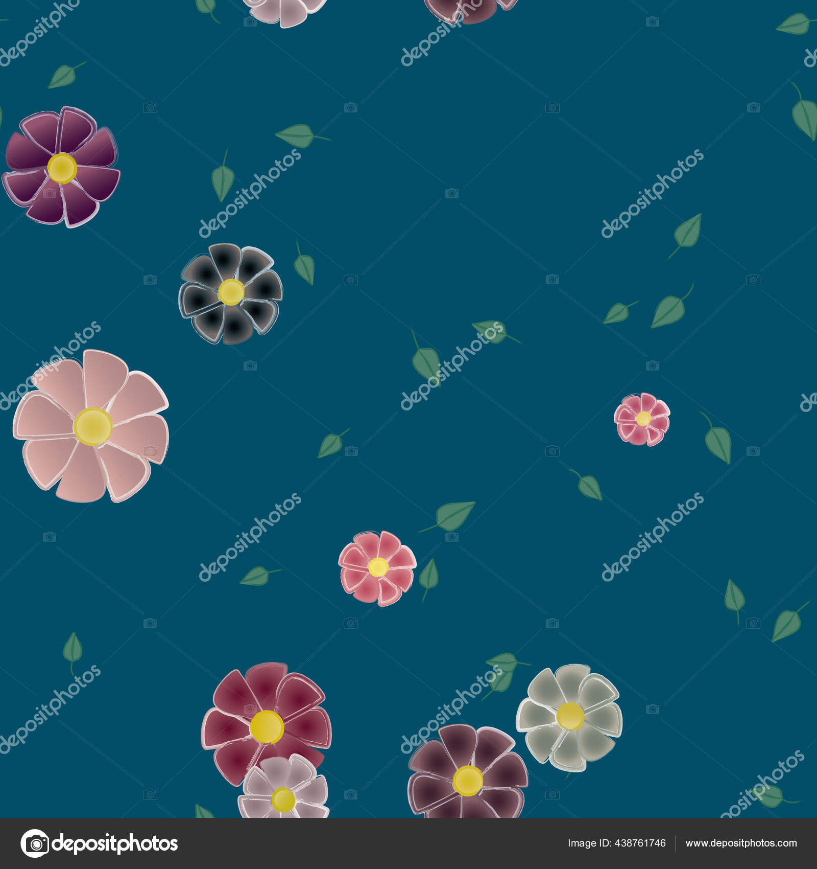 Free Composition Simple Colorful Flowers Green Leaves Wallpaper Vector ...