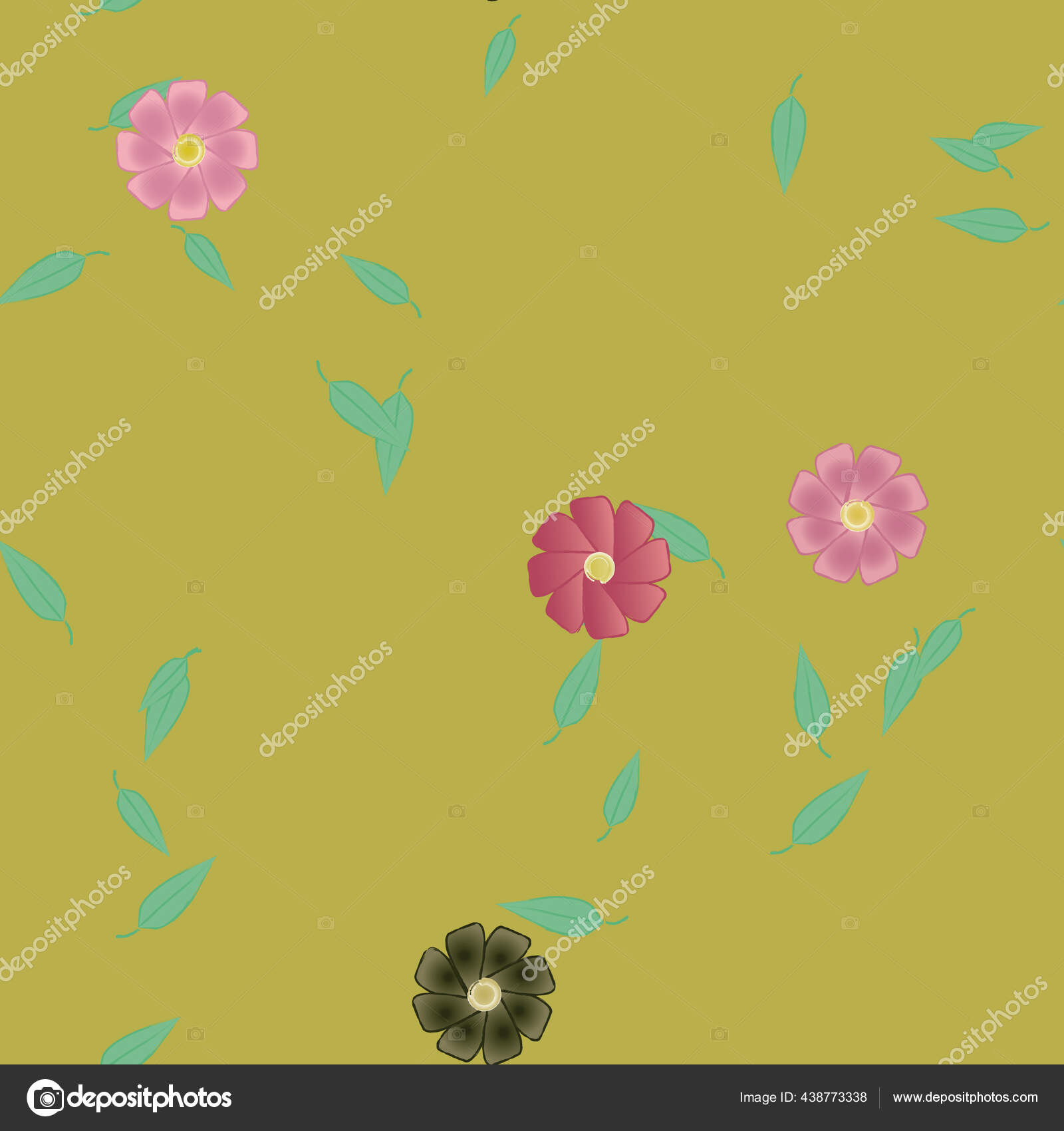 Free Composition Simple Colorful Flowers Green Leaves Wallpaper Vector ...