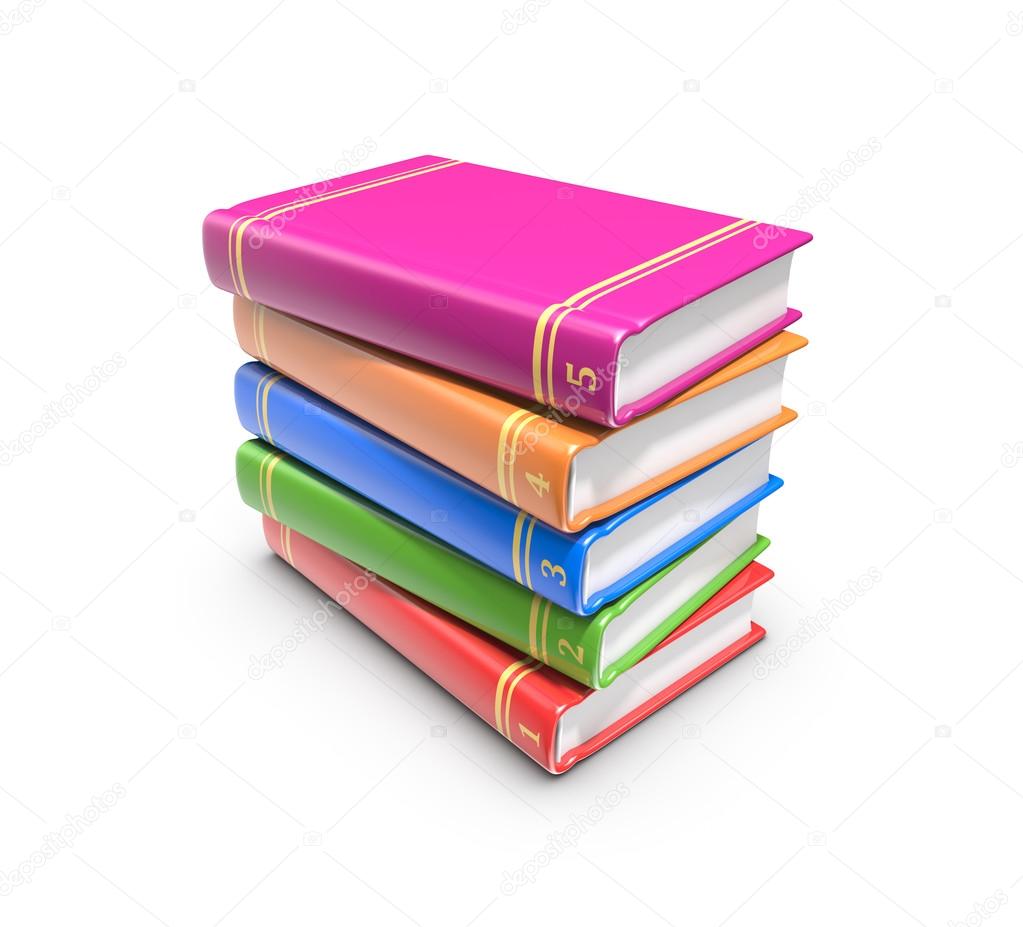 Stack of color books on white background, 3d render. — Stock Photo ...