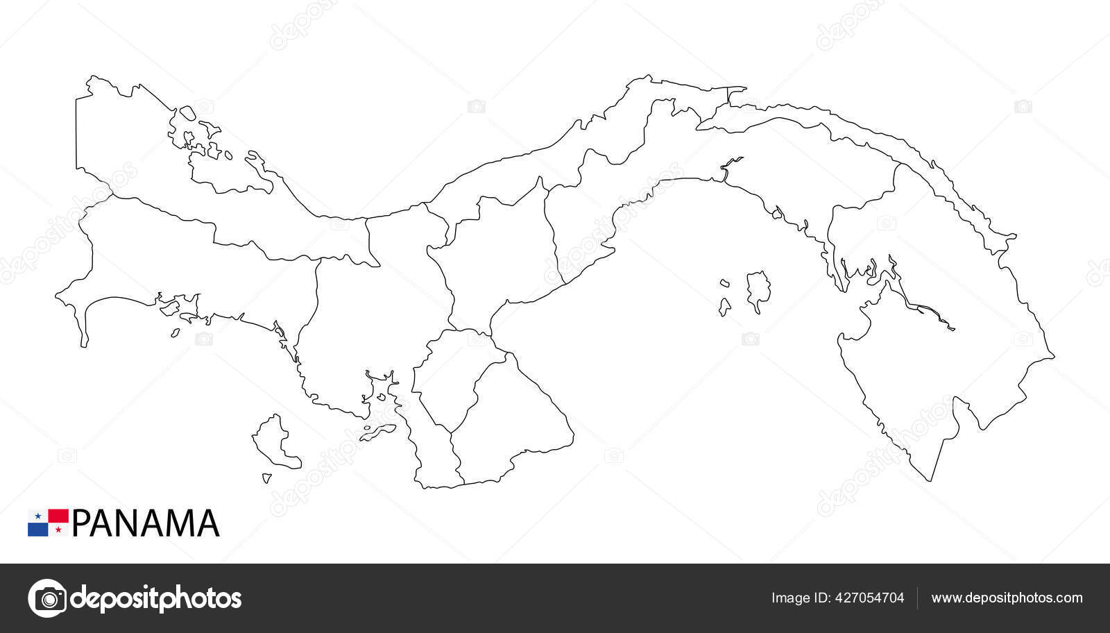 Panamá Mapa Blanco Negro Detallado Contorno Regiones Del País ...