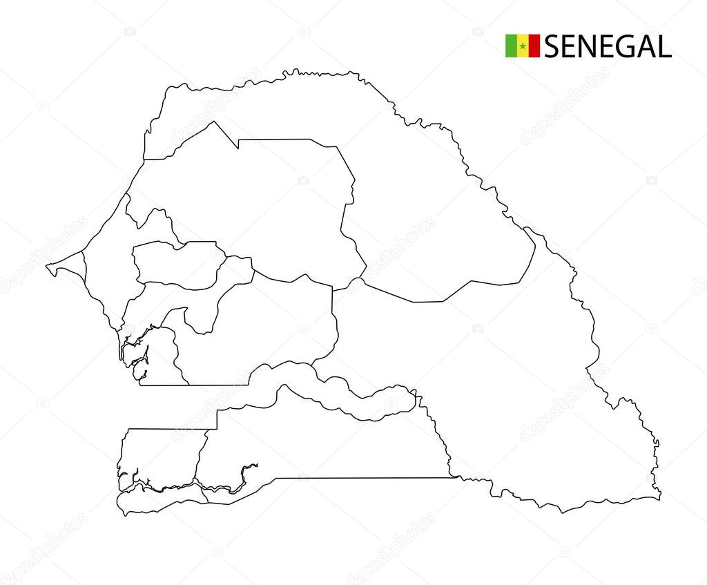 Senegal mapa, blanco y negro resumen detallado regiones del país ...