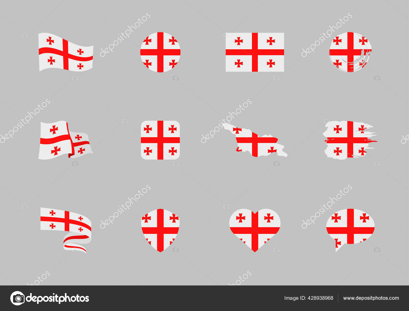 Georgia Flag Flat Collection Flags Different Shaped Twelve Flat Icons ...