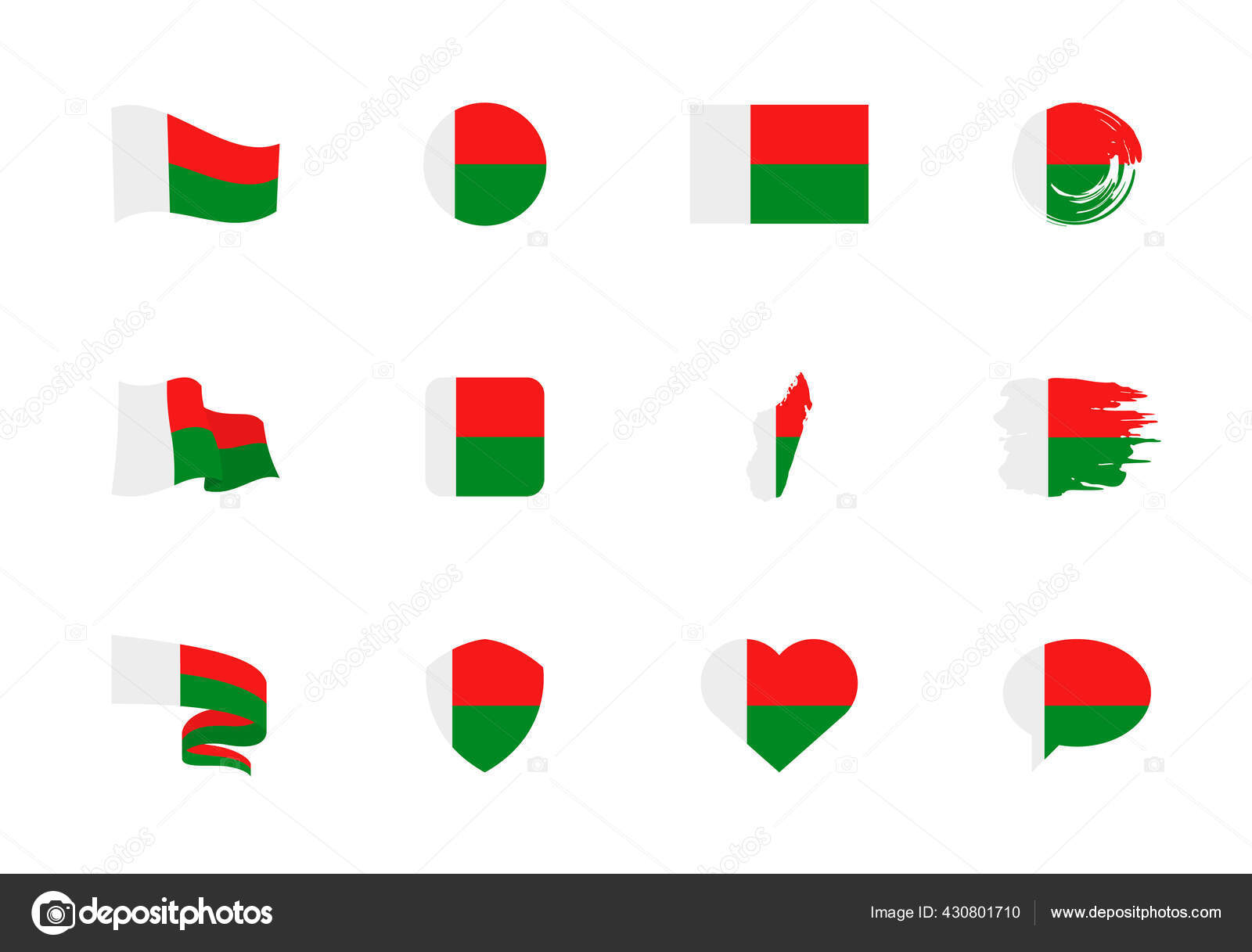 Madagaskar Flagga Platt Samling Flaggor Olika Formade Tolv Platta ...