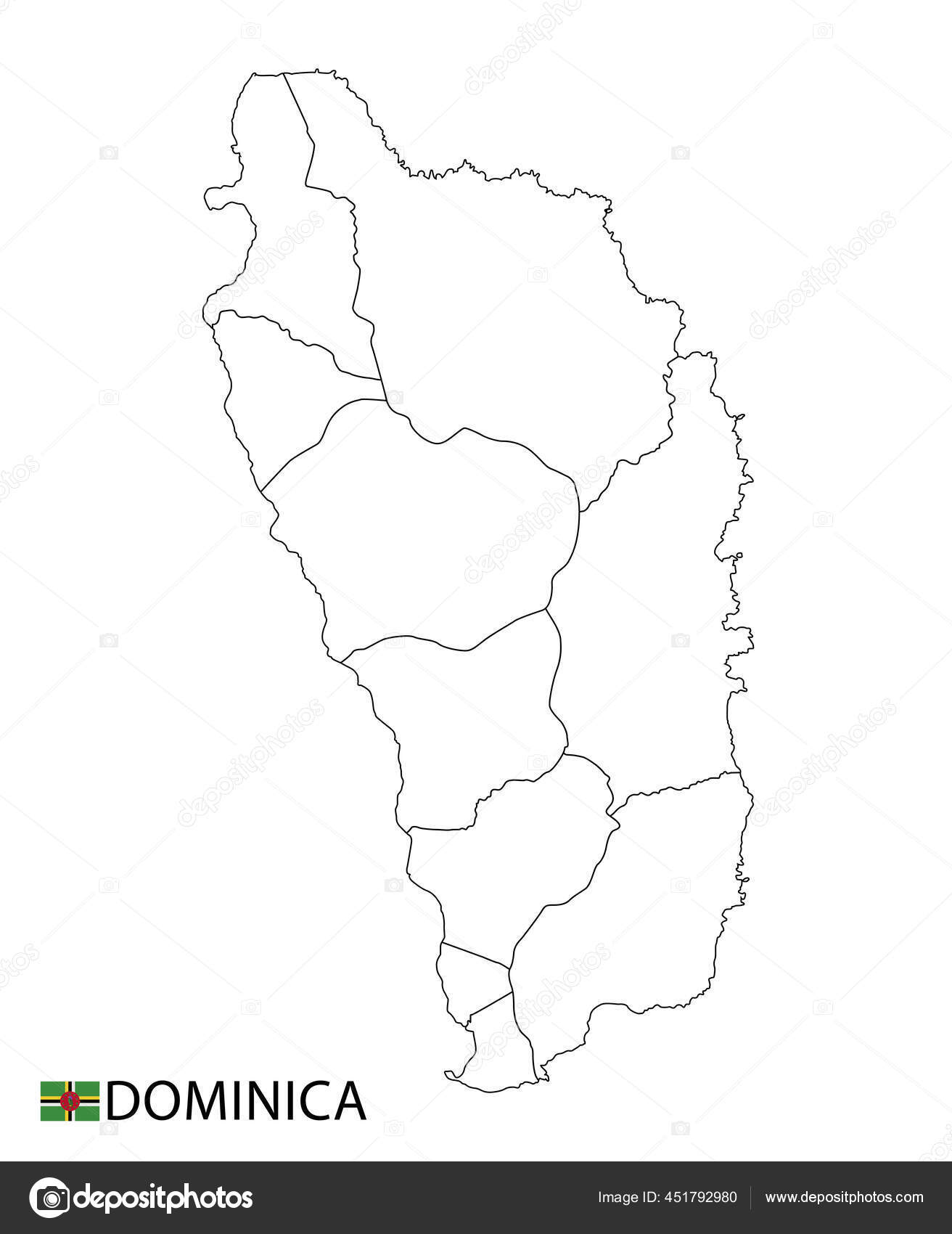 Dominica Map Black White Detailed Outline Regions Country Vector ...