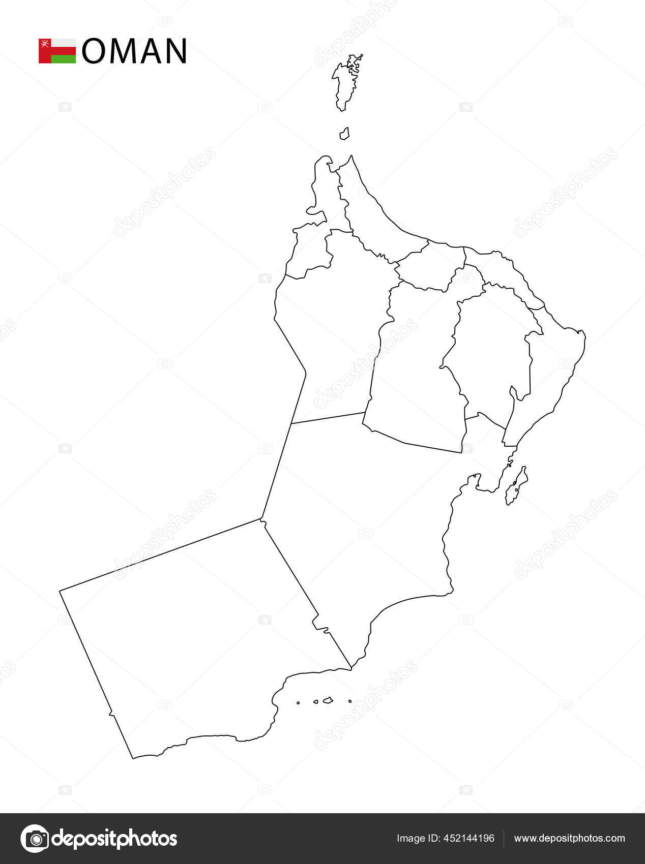 Oman Map Black White Detailed Outline Regions Country Vector ...