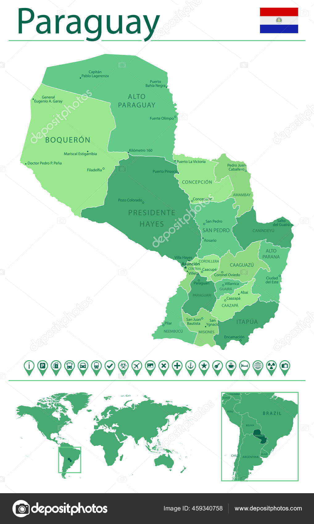 Подробная Карта Парагвая Флагом Страны Расположением Карте Мира ...