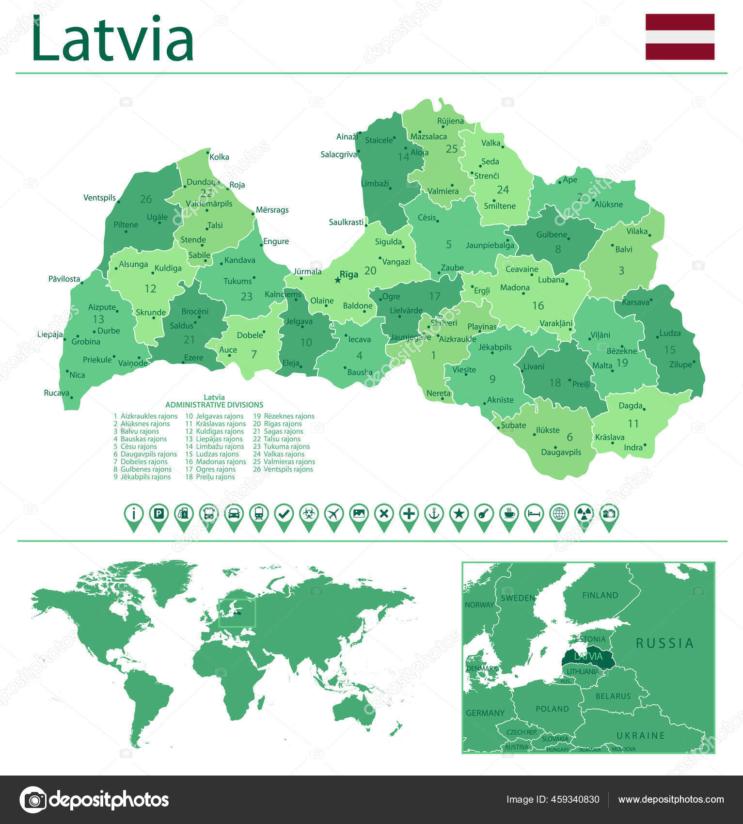 Detailed Map Latvia Country Flag Location World Map Vector Illustration Stock Vector by ©gt29 ...