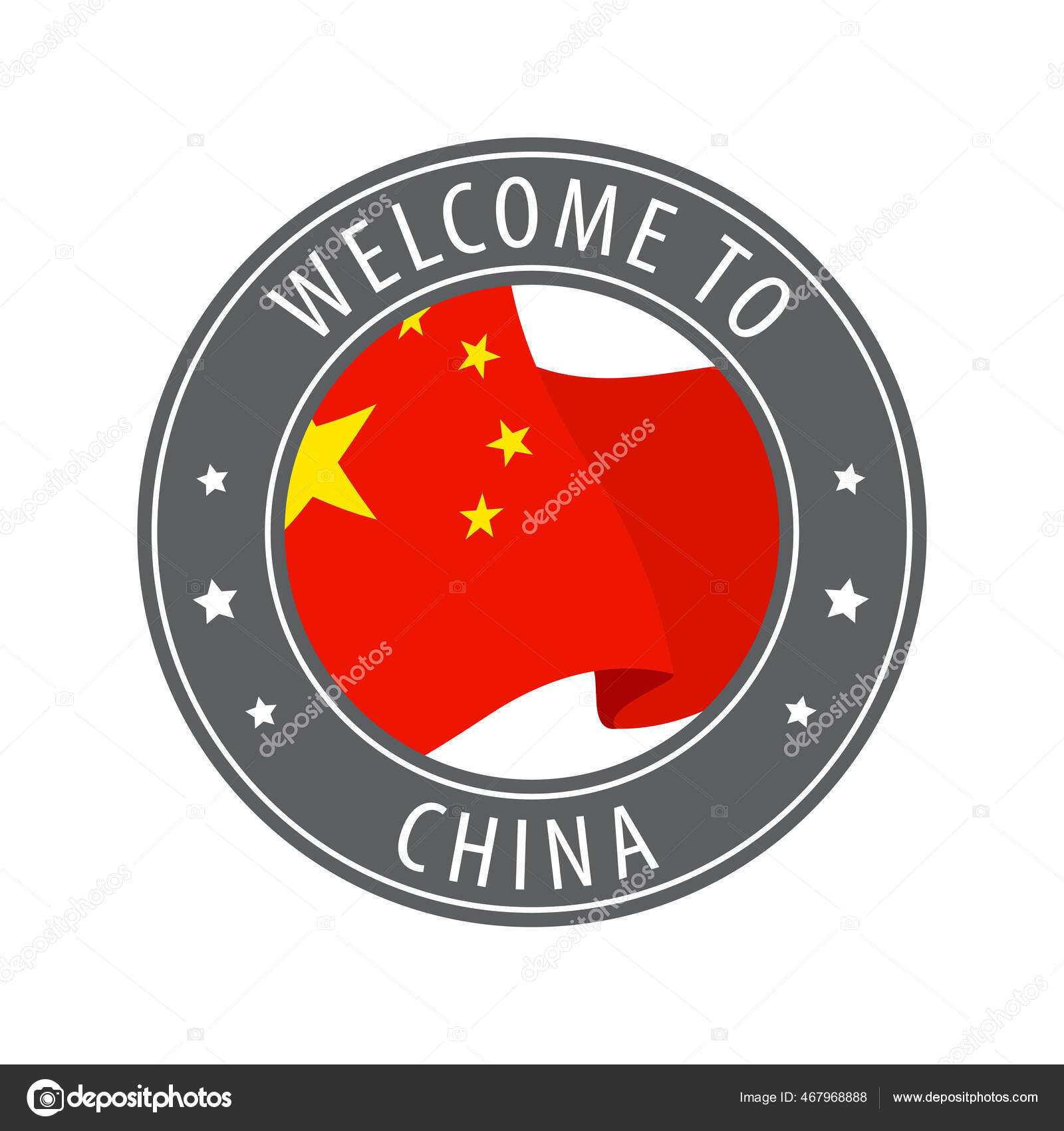 Welcome China Gray Stamp Waving Country Flag Collection Welcome Icons ...