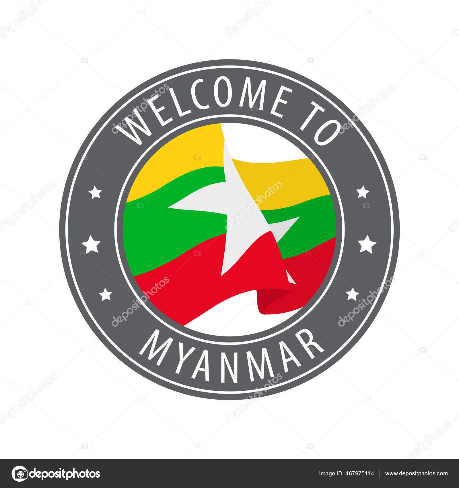 Welcome Myanmar Gray Stamp Waving Country Flag Collection Welcome Icons ...