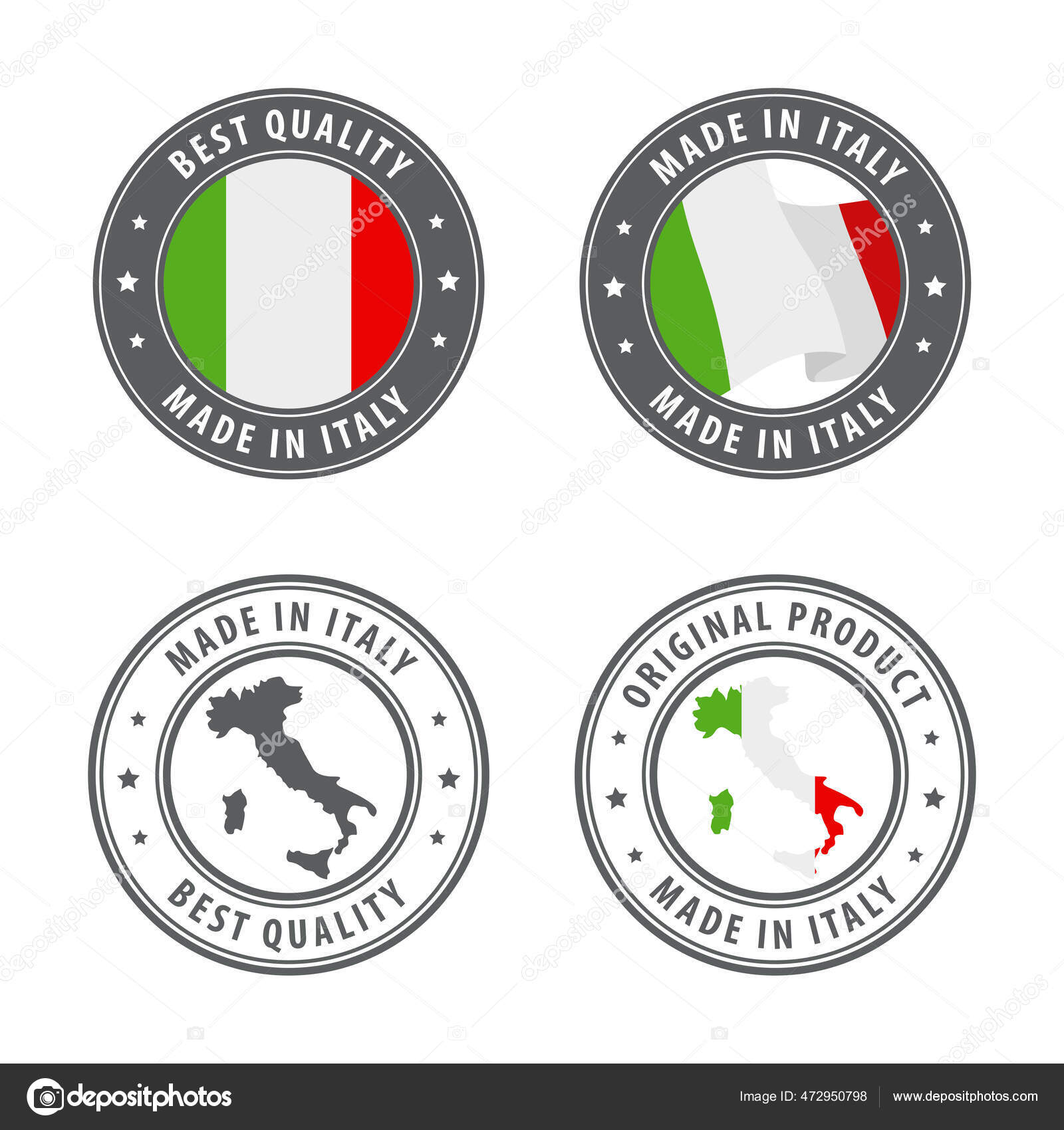Made in Italy - set of labels, stamps, badges, with the Italy map and ...