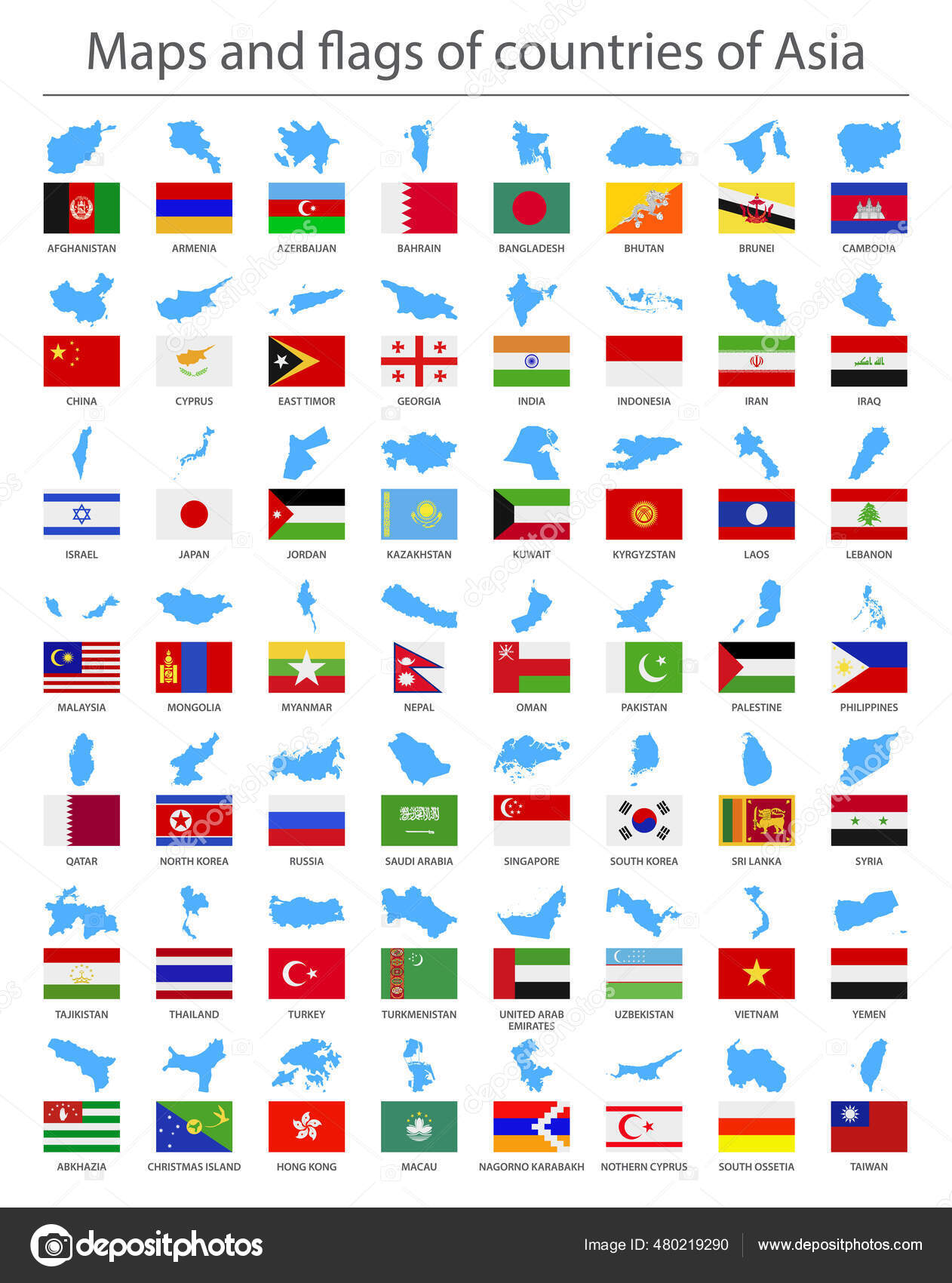 Asia Peta Perbatasan Negara Dan Bendera Ilustrasi Vektor Vektor Stok ...