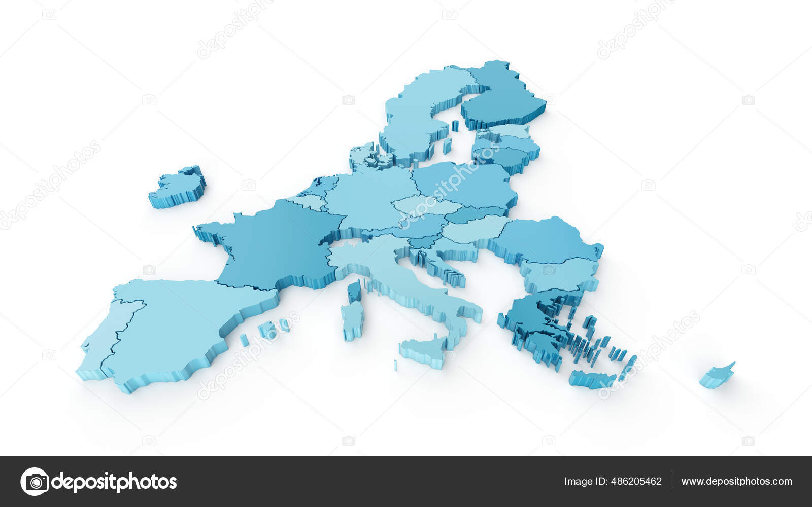 Light blue 3D map of the European Union on a white background. — Stock ...