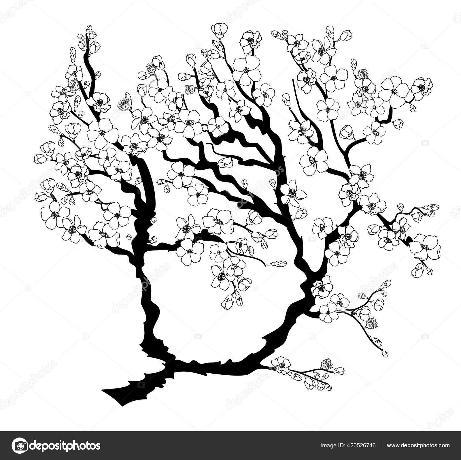 Free Hand Sakura Flower Vector Set Beautiful Line Art Peach Stock ...