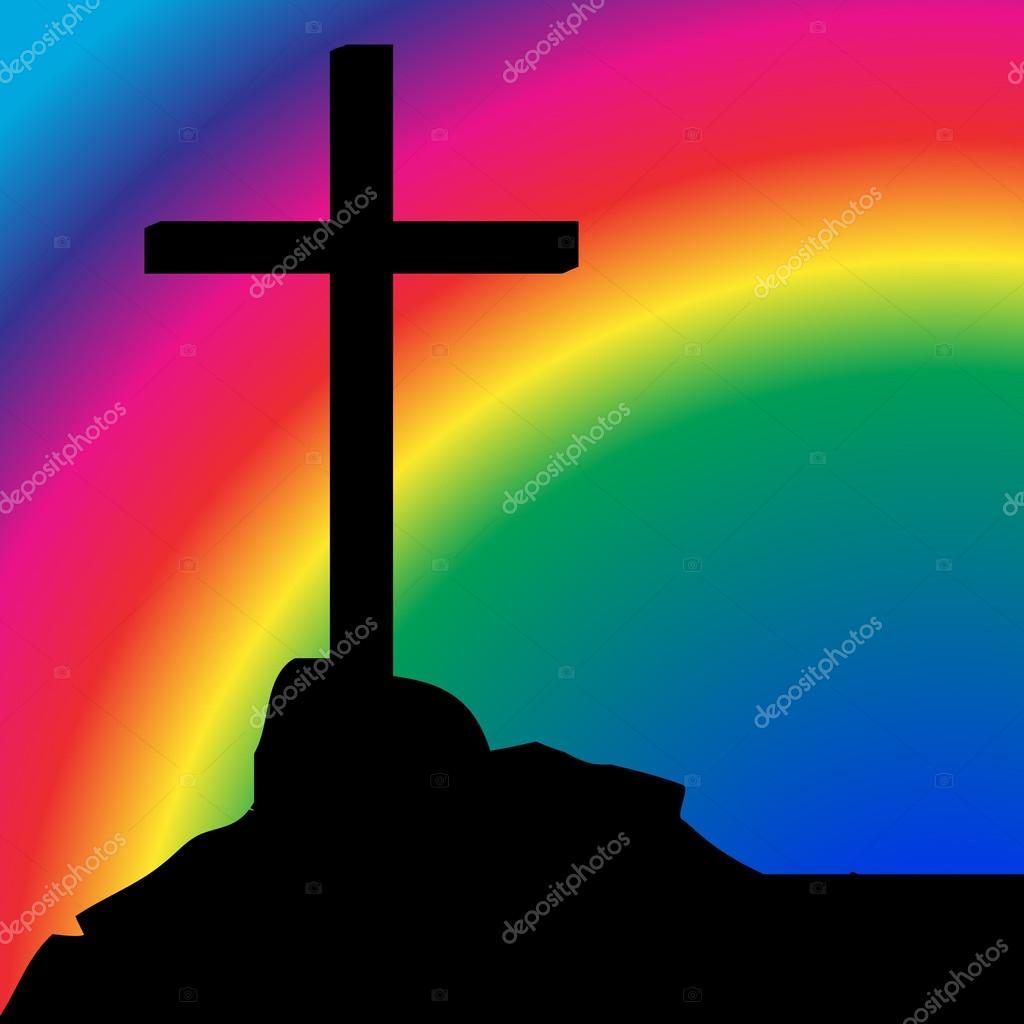 Cross on a rock rainbow. — Stock Vector © MAJIVECKA #58857397