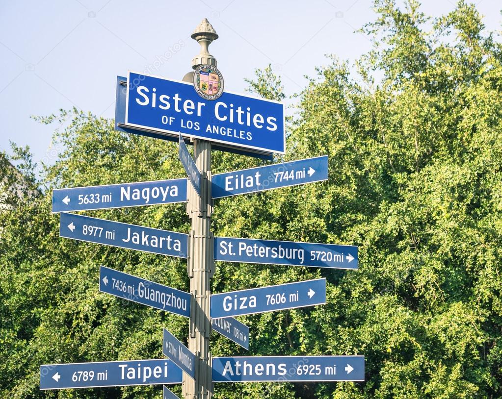 Modern street sign of Sister Cities of Los Angeles - Urban concept and ...