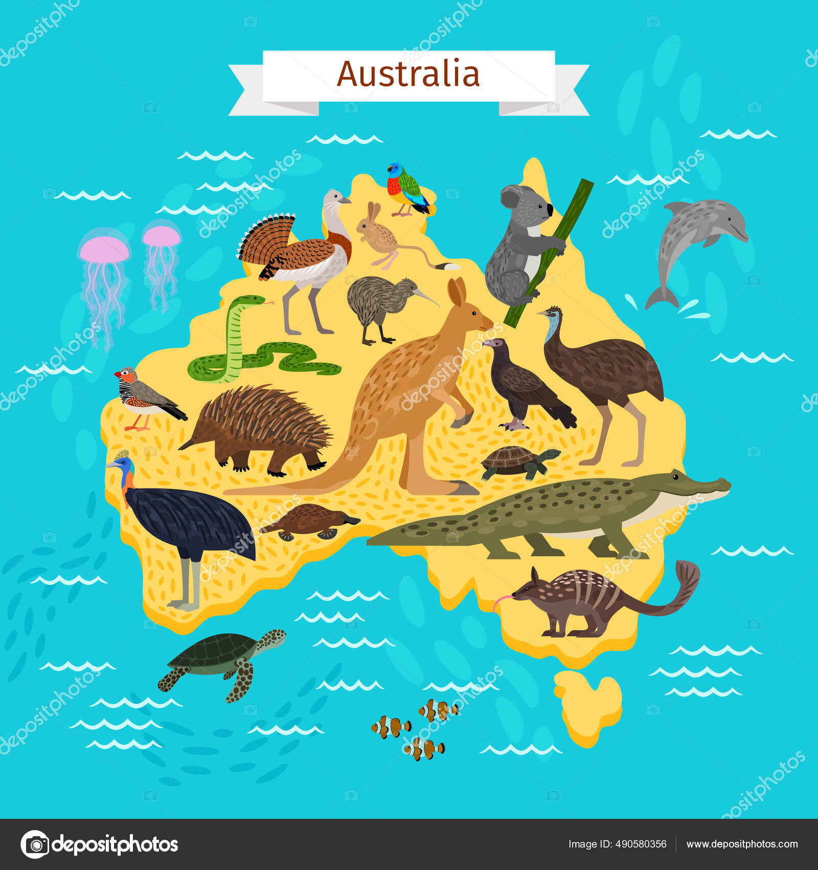 Animals Birds Australia Map Stock Vector Image by ©ianakauri #490580356