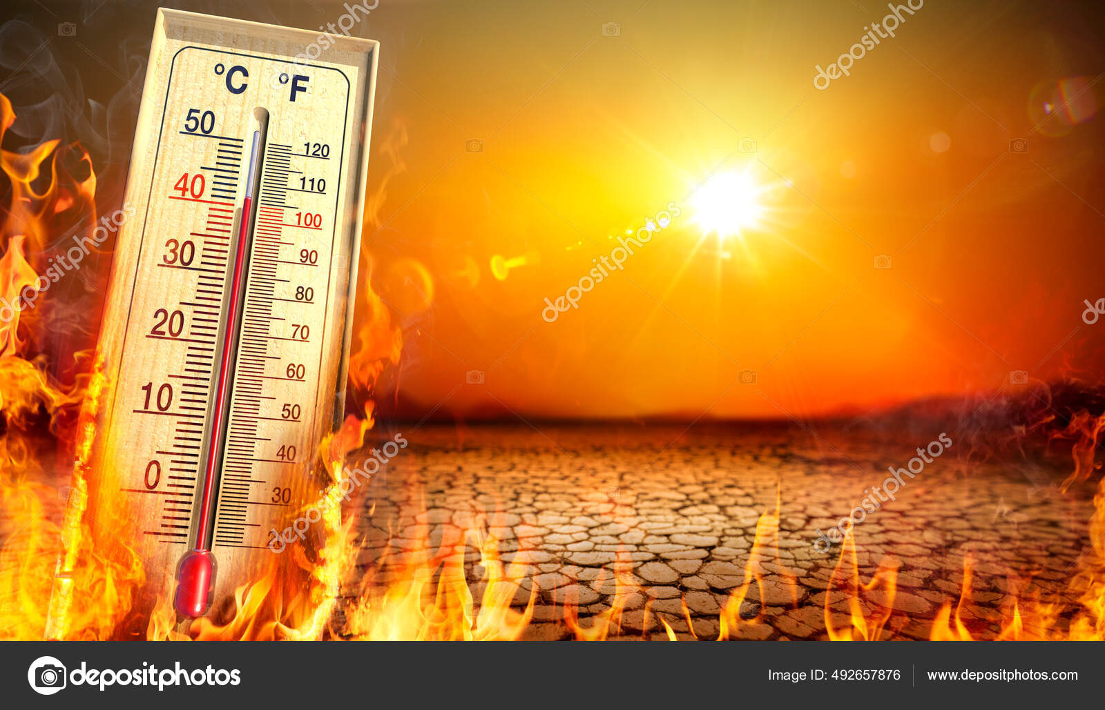Heat Temperature Thermometer Warm Sun Extreme Climate Contain Rendering ...