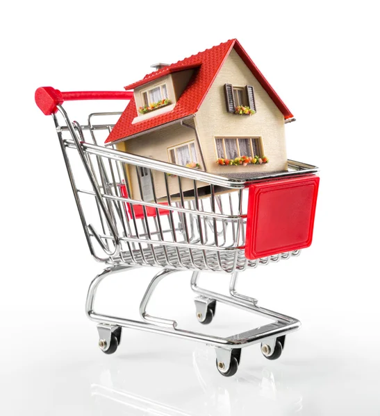 House in shopping-cart - for real estate background — Stock Photo ...