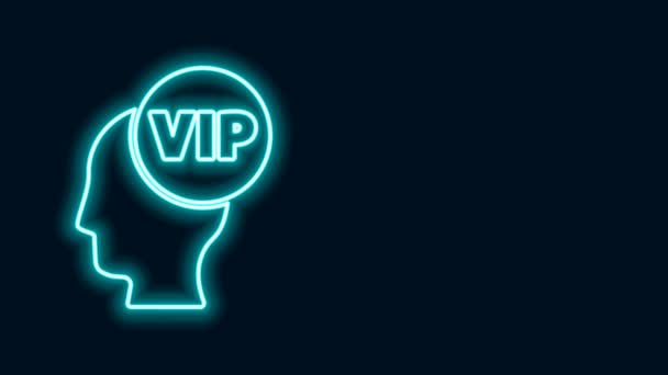 Glowing neon line Vip inside human head icon isolated on black ...