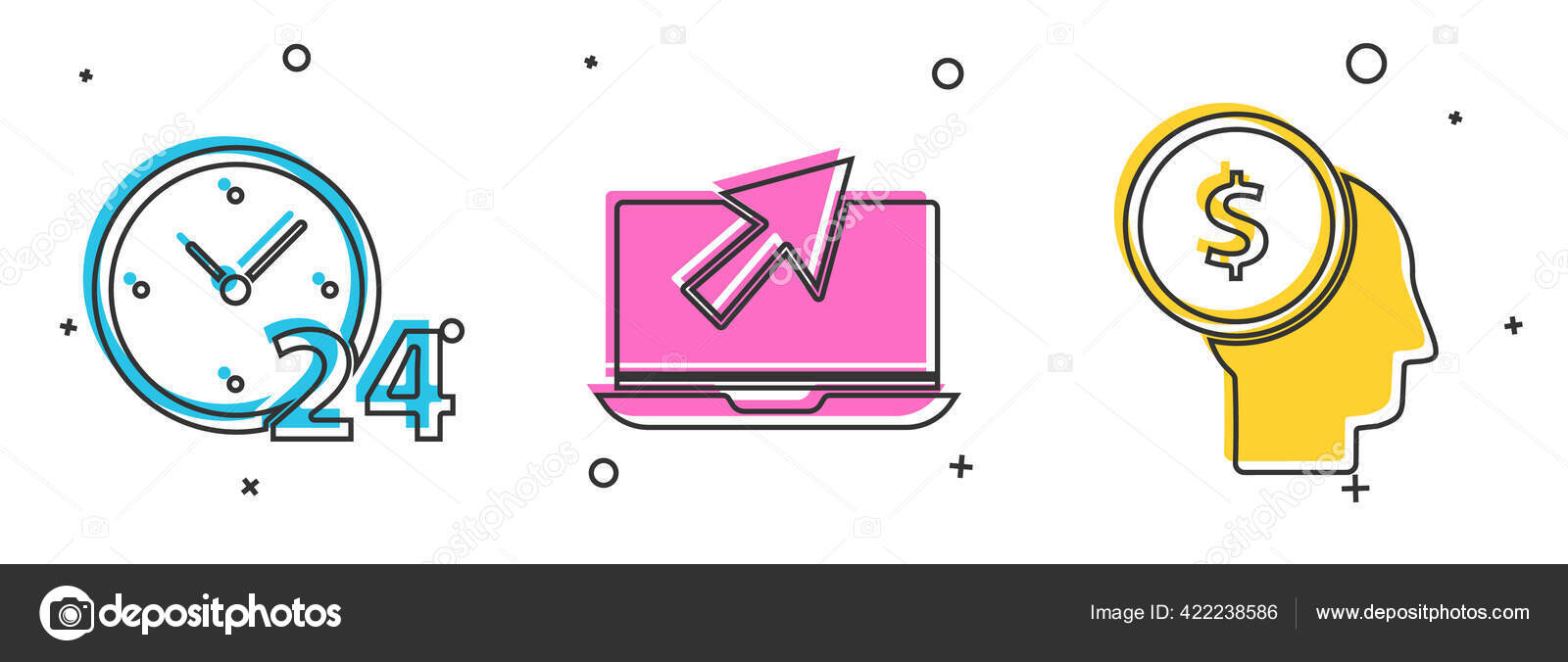 Set Clock Hours Laptop Cursor Business Man Planning Mind Icon Stock Vector Image by ...