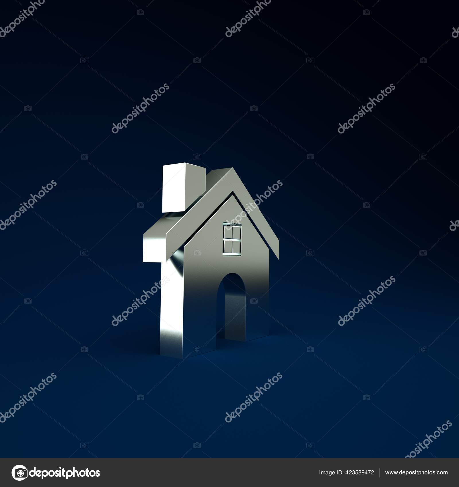 Silver House icon isolated on blue background. Home symbol. Minimalism ...