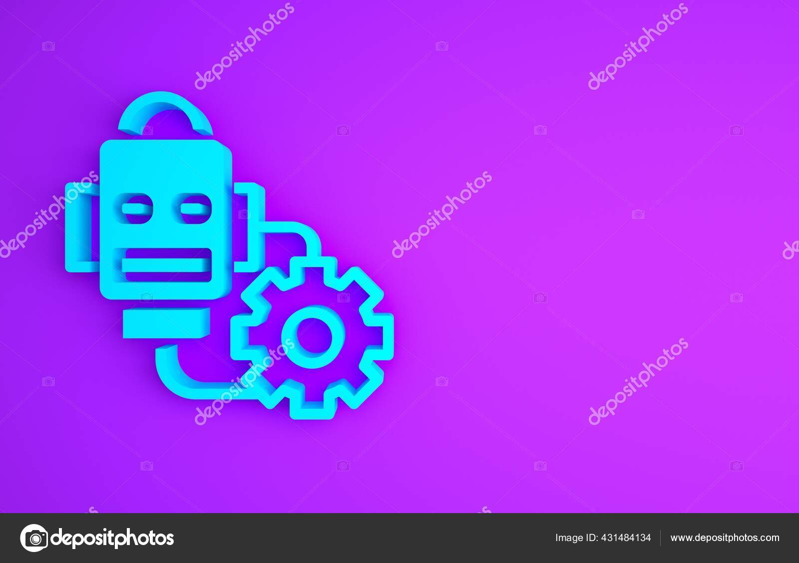 Blue Robot Setting Icon Isolated Purple Background Artificial ...