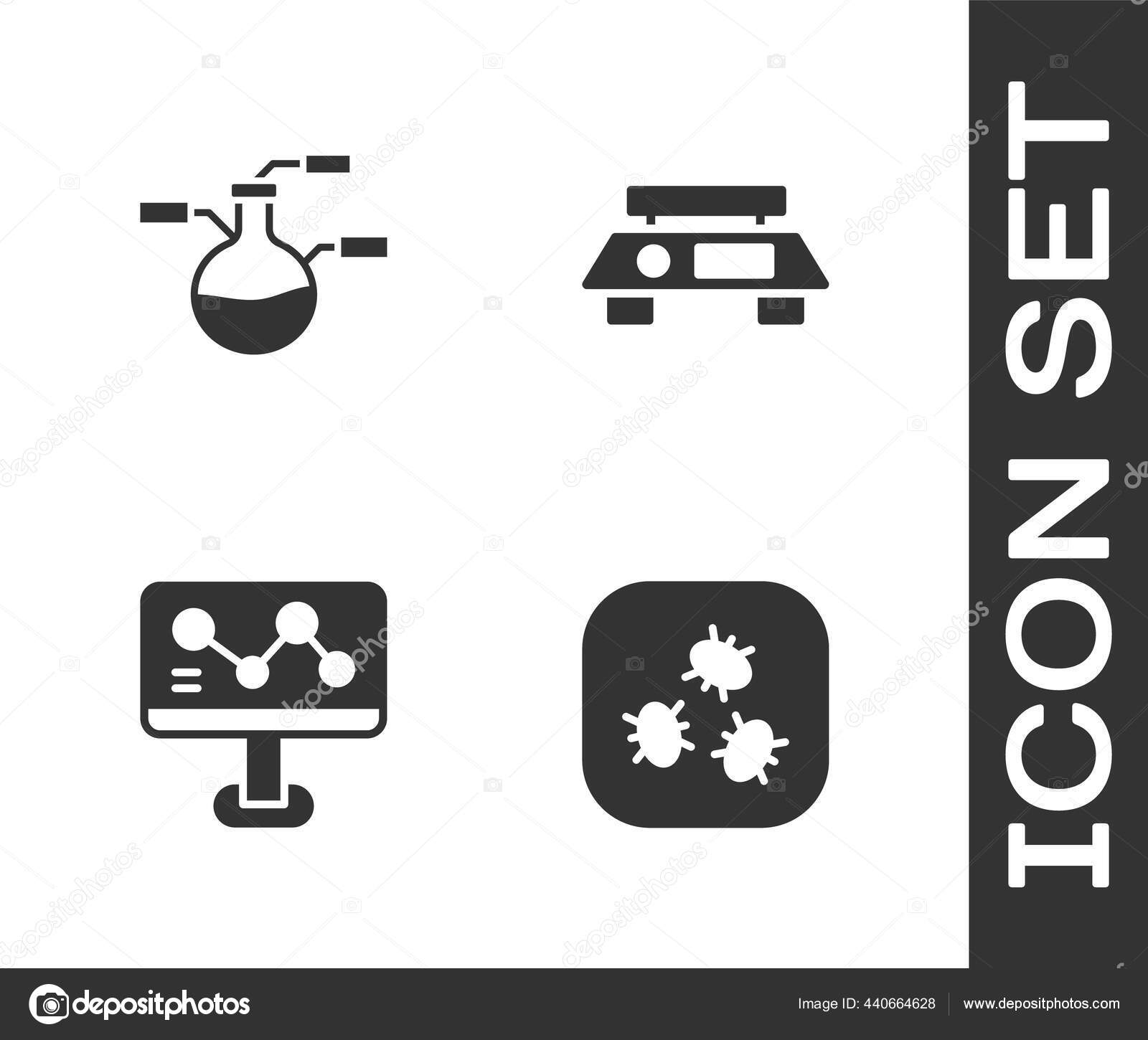 Set Bacteria Test Tube Flask Chemical Formula Electronic Scales Icon ...