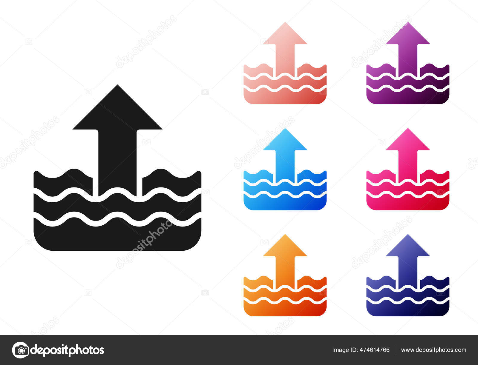 Negro Icono Subida Del Nivel Del Agua Aislado Sobre Fondo Vector de ...
