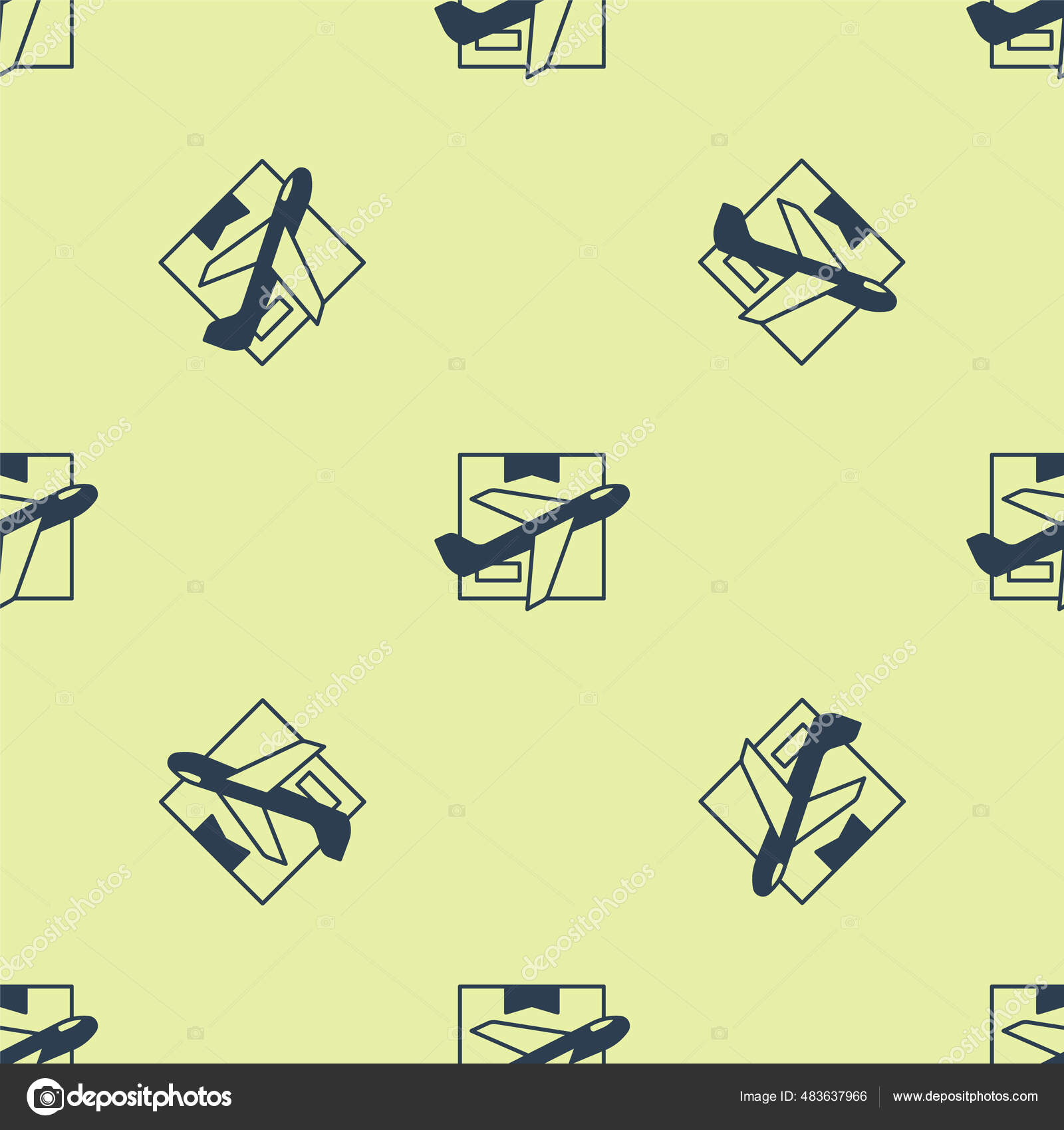 Blue Plane and cardboard box icon isolated seamless pattern on yellow ...