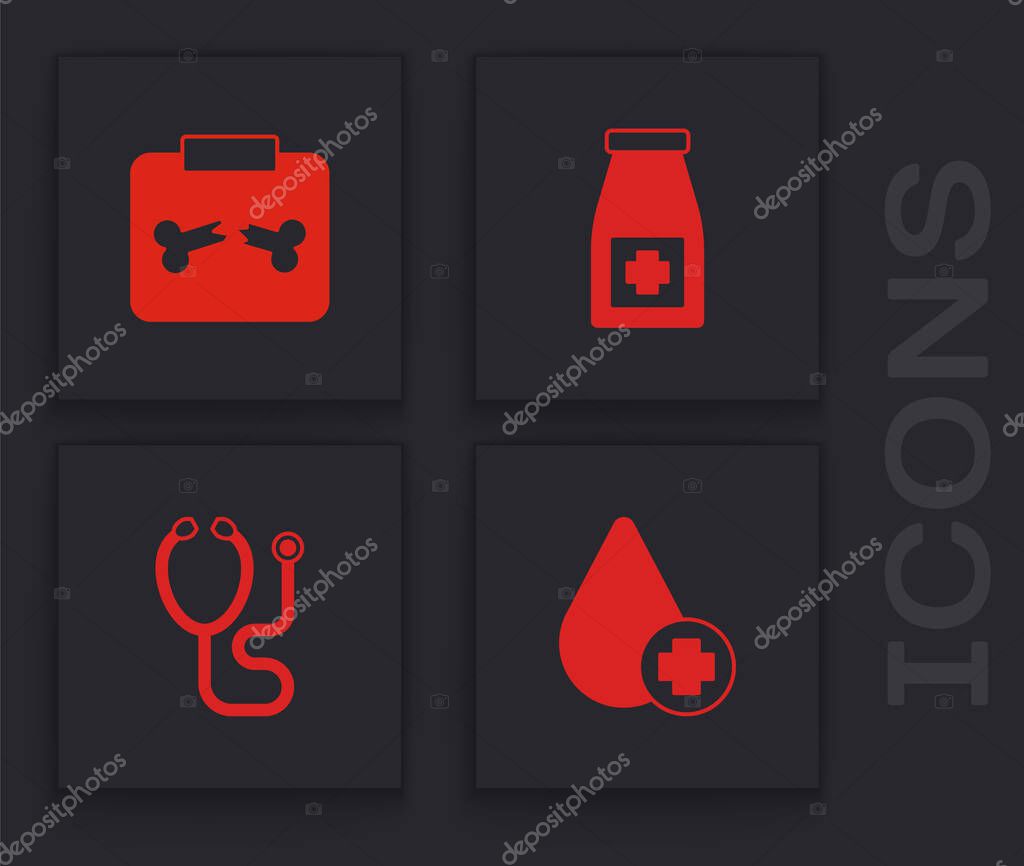 Set Donar gota de sangre, inyecciones de rayos X con hueso roto, frasco ...
