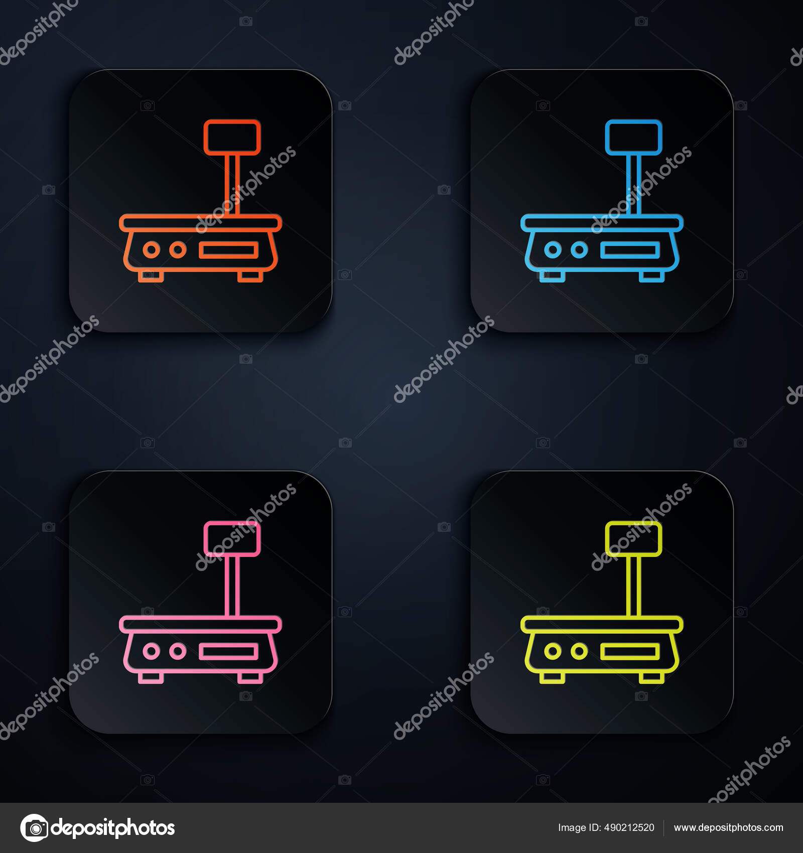 Color neon line Electronic scales icon isolated on black background ...