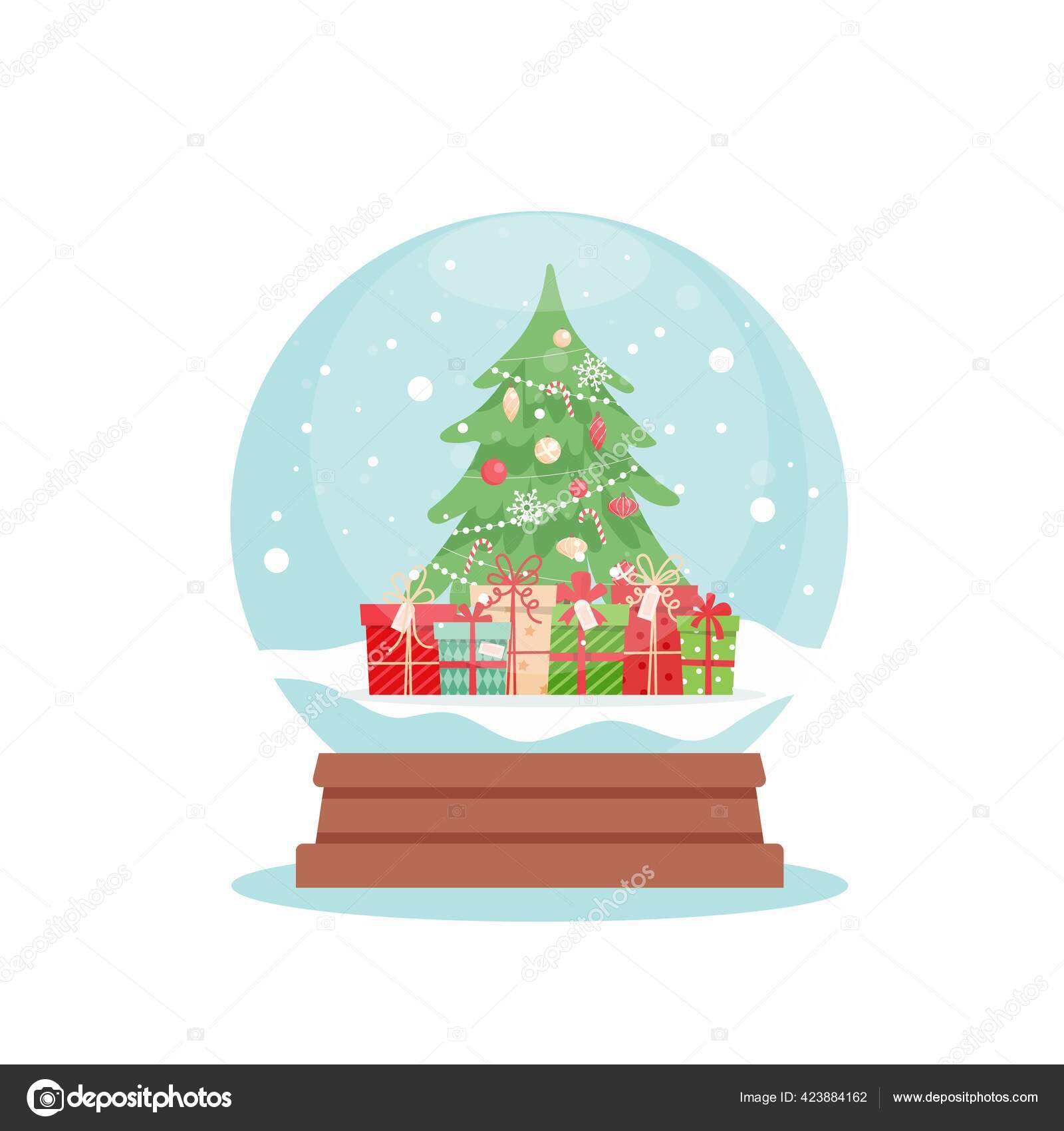 Bola de nieve con árbol de Navidad decorado, ilustración vectorial en ...