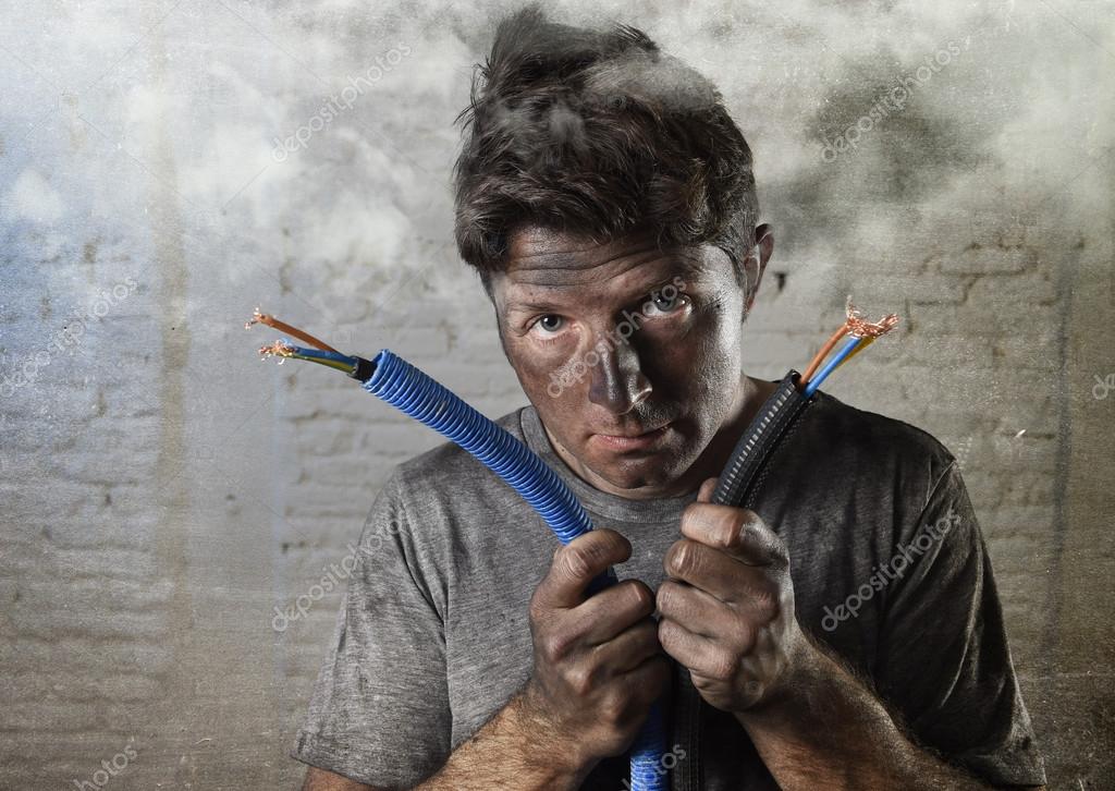 Untrained man joining electrical cable suffering electrical accident ...