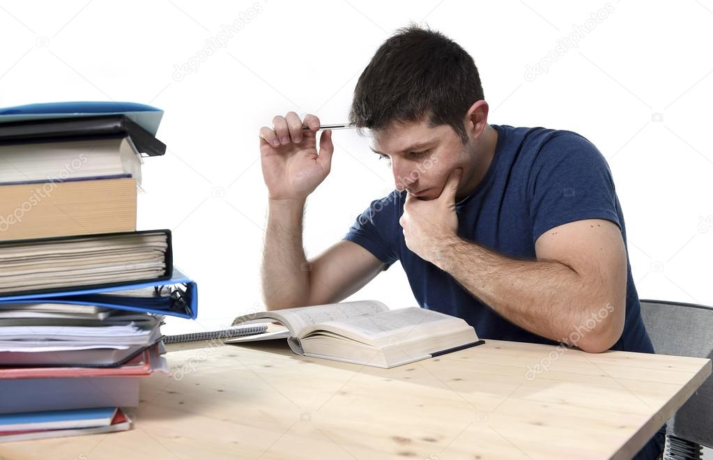 Young stressed student studying on library for exam in stress fe Stock ... Young stressed student studying on library for exam in stress fe Stock ...