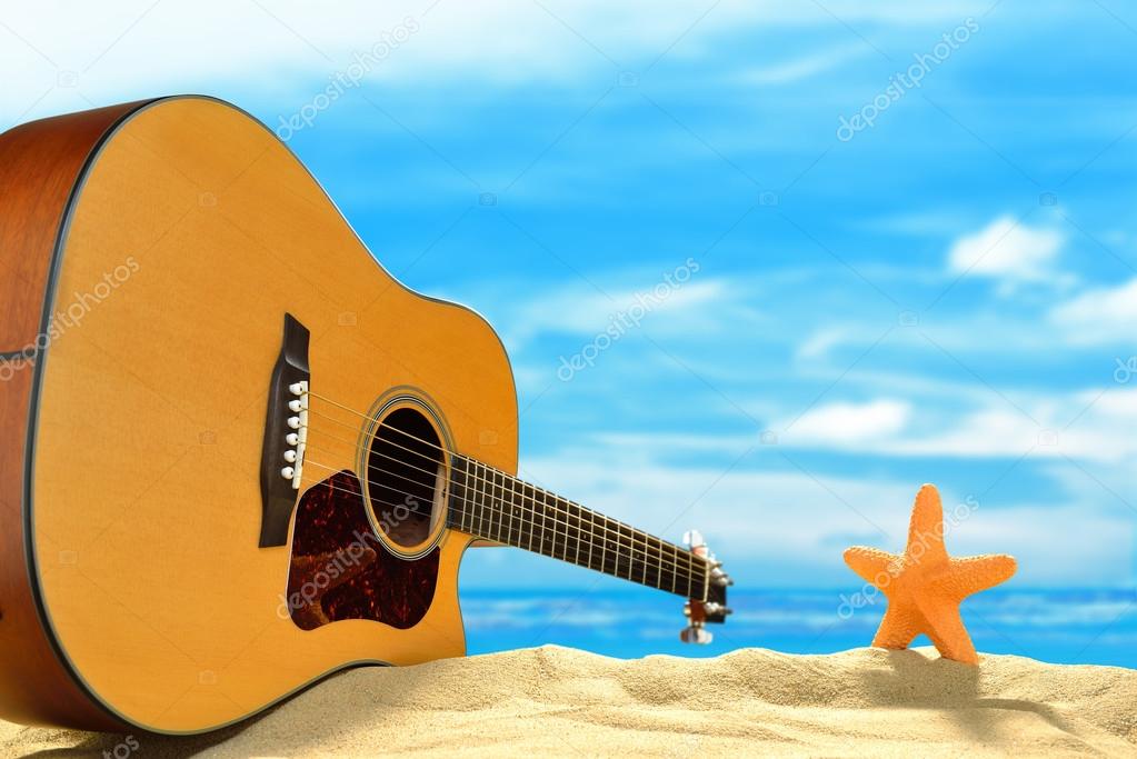 Acoustic Guitar And Beach Photography