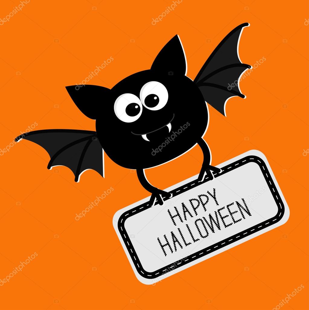 Cute bat with plate Happy Halloween card. — Stock Vector ...