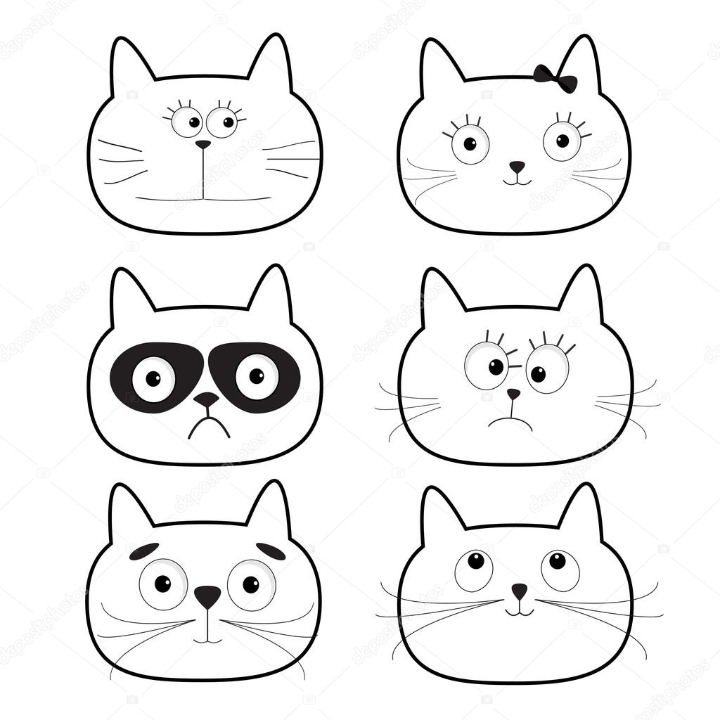 Cute black contour cat head set Stock Vector Image by ©worldofvector ...