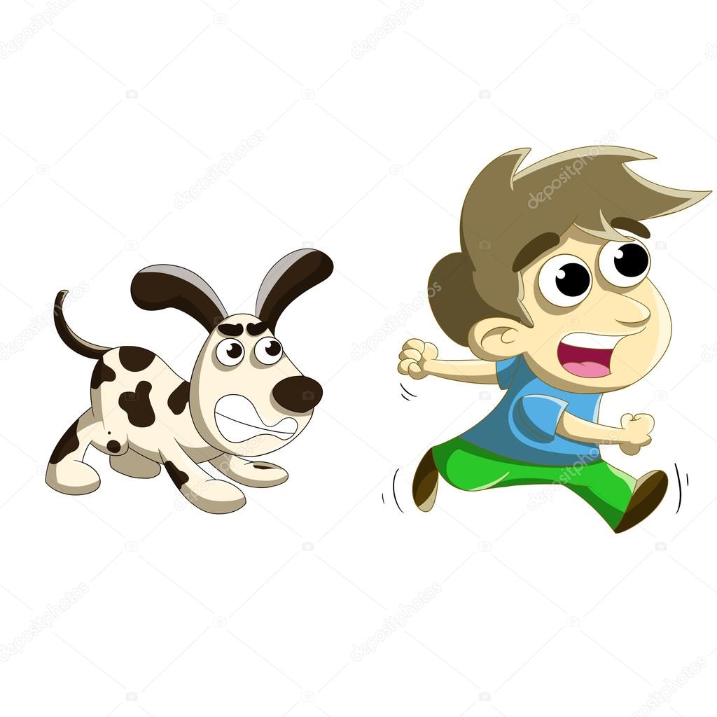 Dog chase the boy Stock Illustration by ©winduadi #75166295
