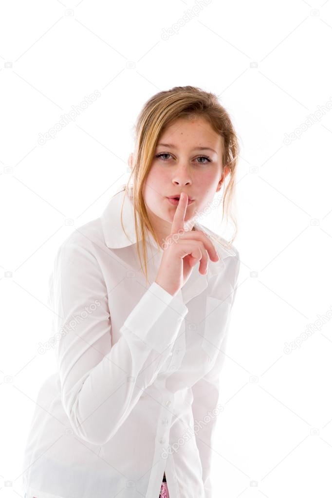 Model with finger on lips secret — Stock Photo © Bruno135 #56346421