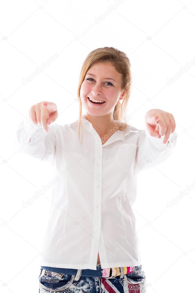 Model pointing to camera — Stock Photo © Bruno135 #56349021