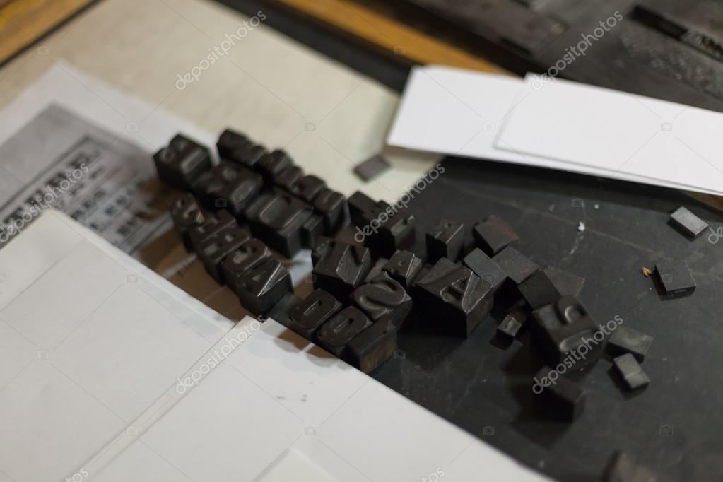 Close-up of metal letterpress letters in printing machine — Stock Photo ...